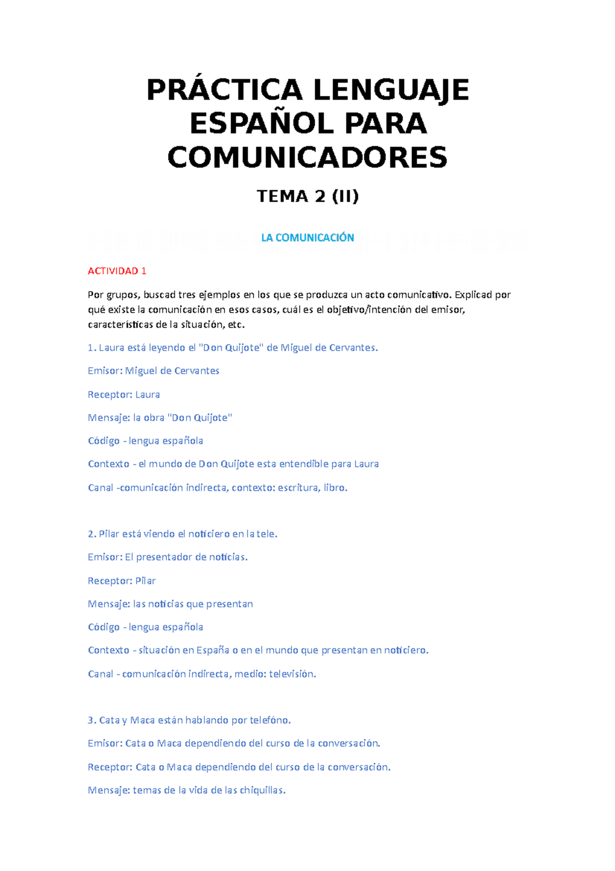 Práctica Lenguaje Español PARA Comunicadores - PRÁCTICA LENGUAJE ...
