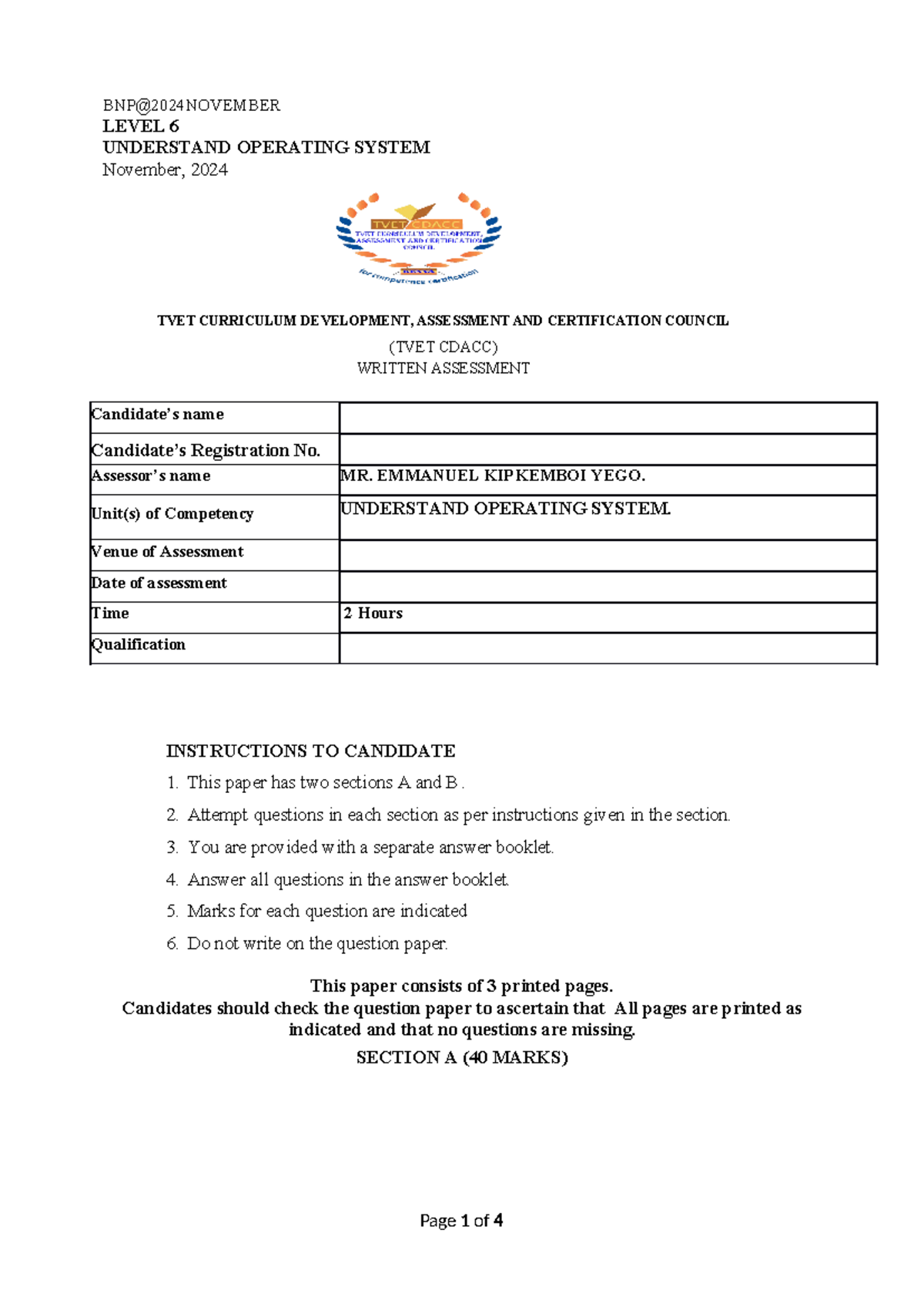 UOS L6 CAT 3 - ACCESSMENT - LEVEL 6 UNDERSTAND OPERATING SYSTEM ...