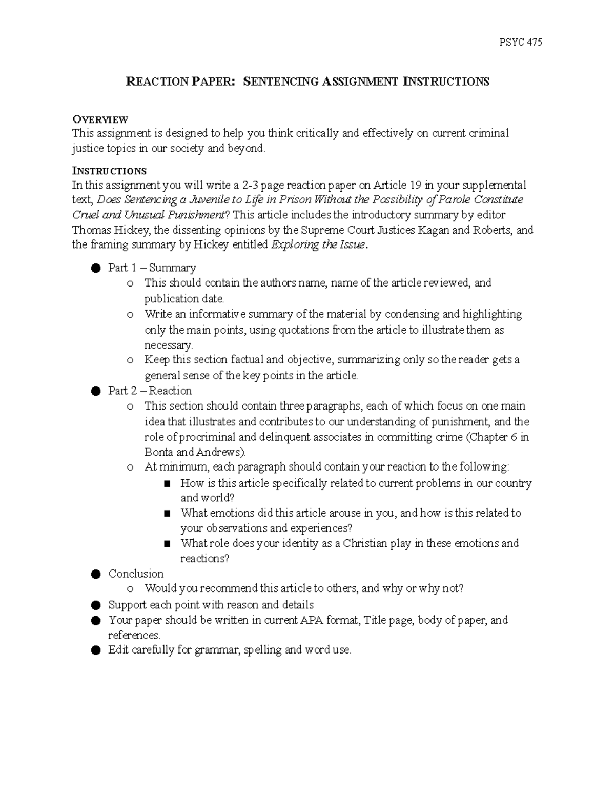 Reaction Paper Sentencing Assignment Instructions - REACTION PAPER ...