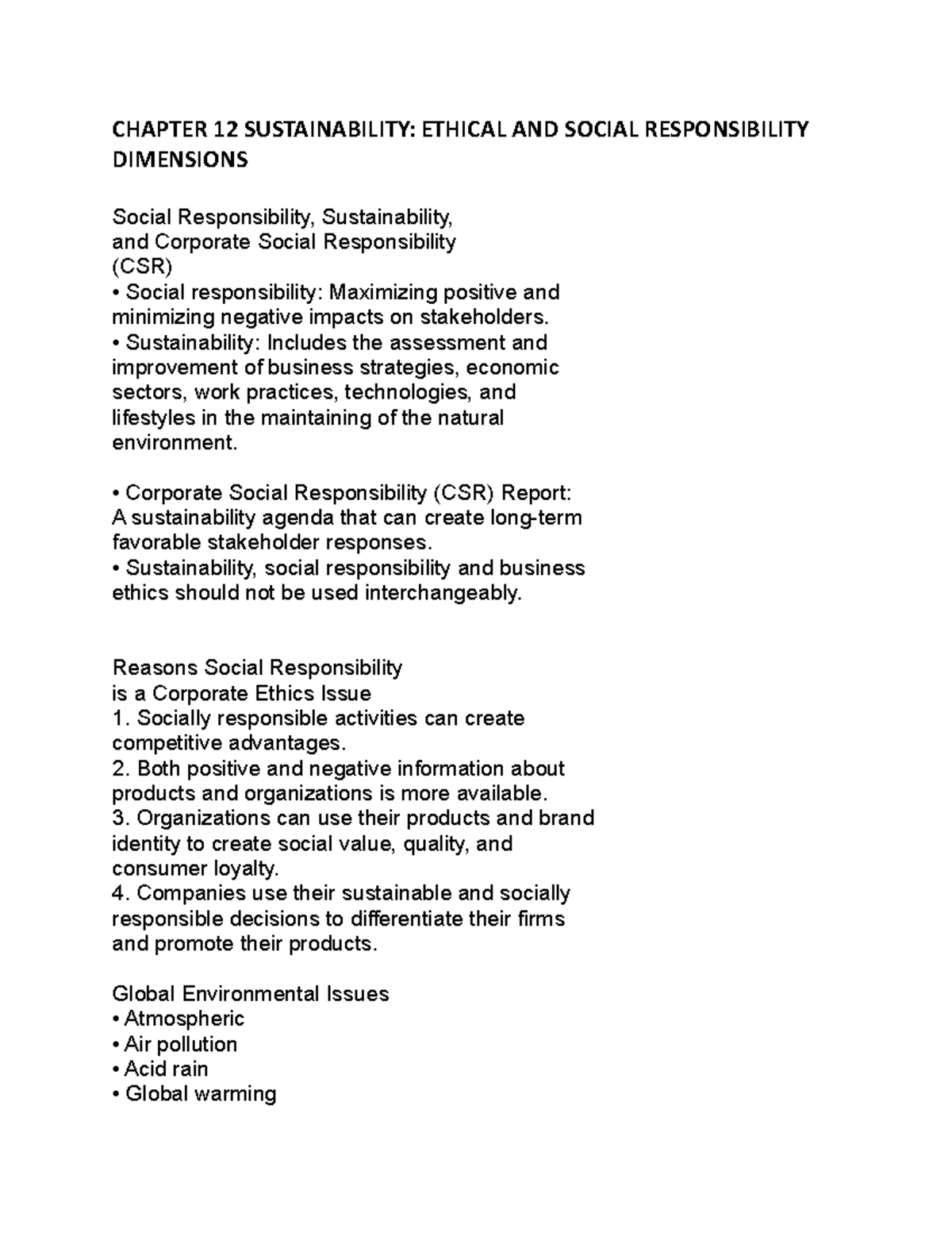 Chapter 12 Sustainability - CHAPTER 12 SUSTAINABILITY: ETHICAL AND ...