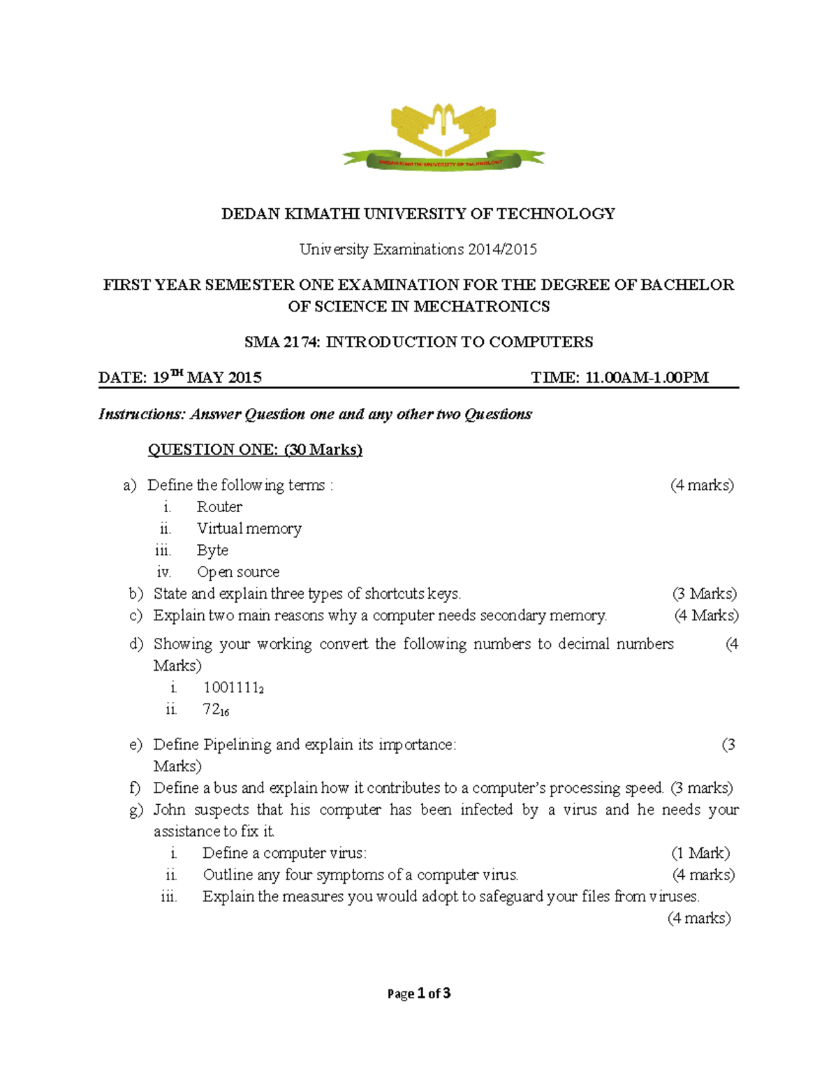 SMA 2174 Introduction to Computers-print ready - DEDAN KIMATHI ...