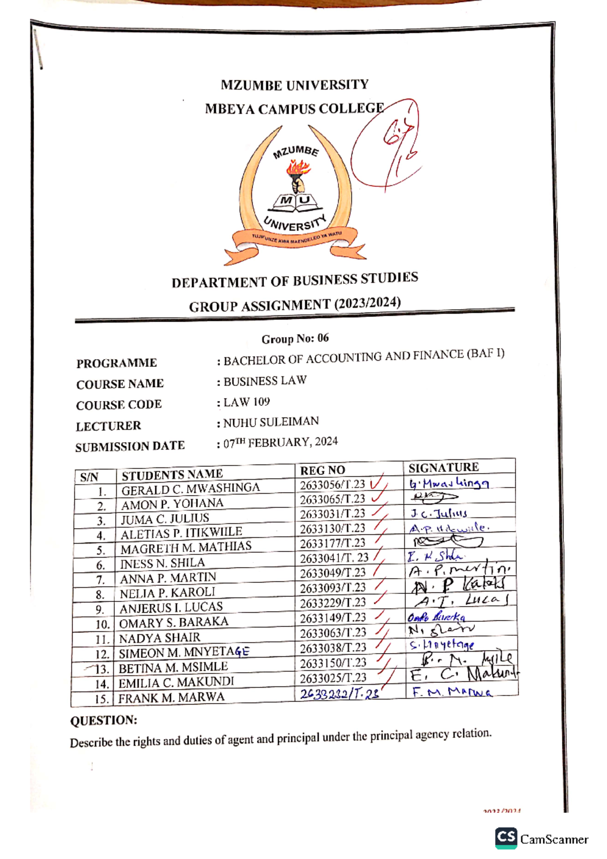 6 LAW Group - Assignment semester 1 - MZUMBE UNIVERSITY MBEYA CAMPUS ...