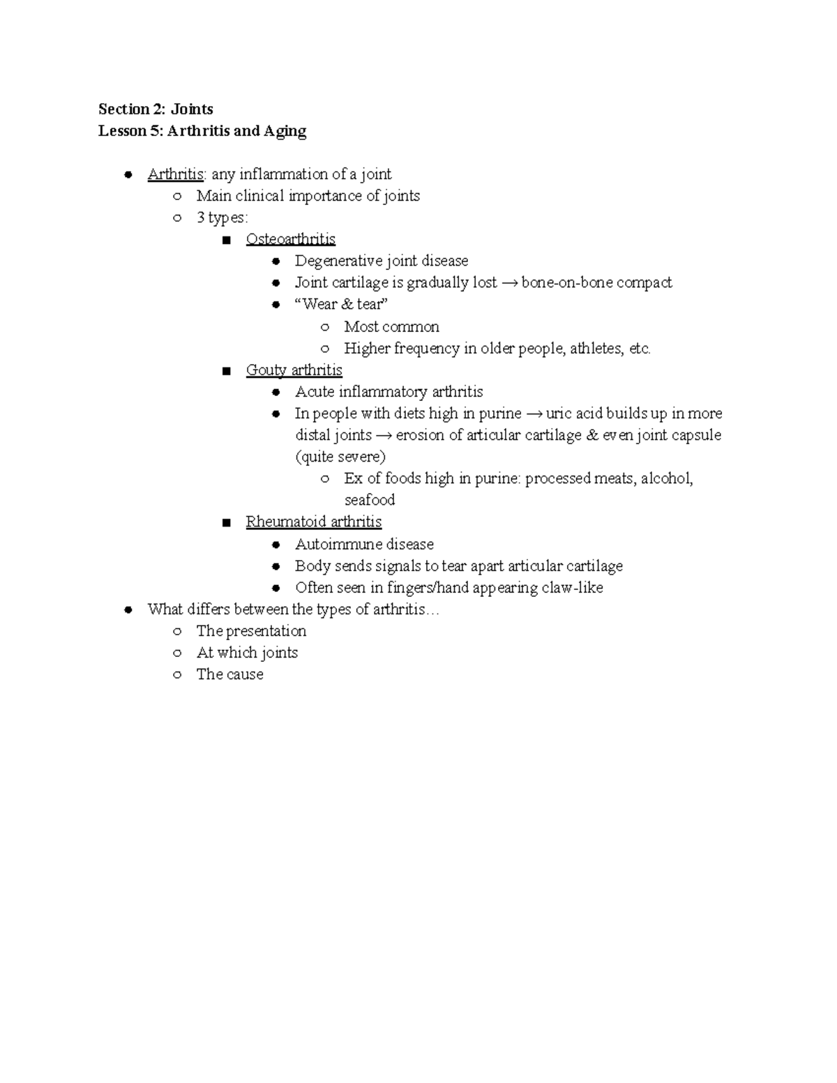 11- Arthritis and Aging - Section 2: Joints Lesson 5: Arthritis and ...