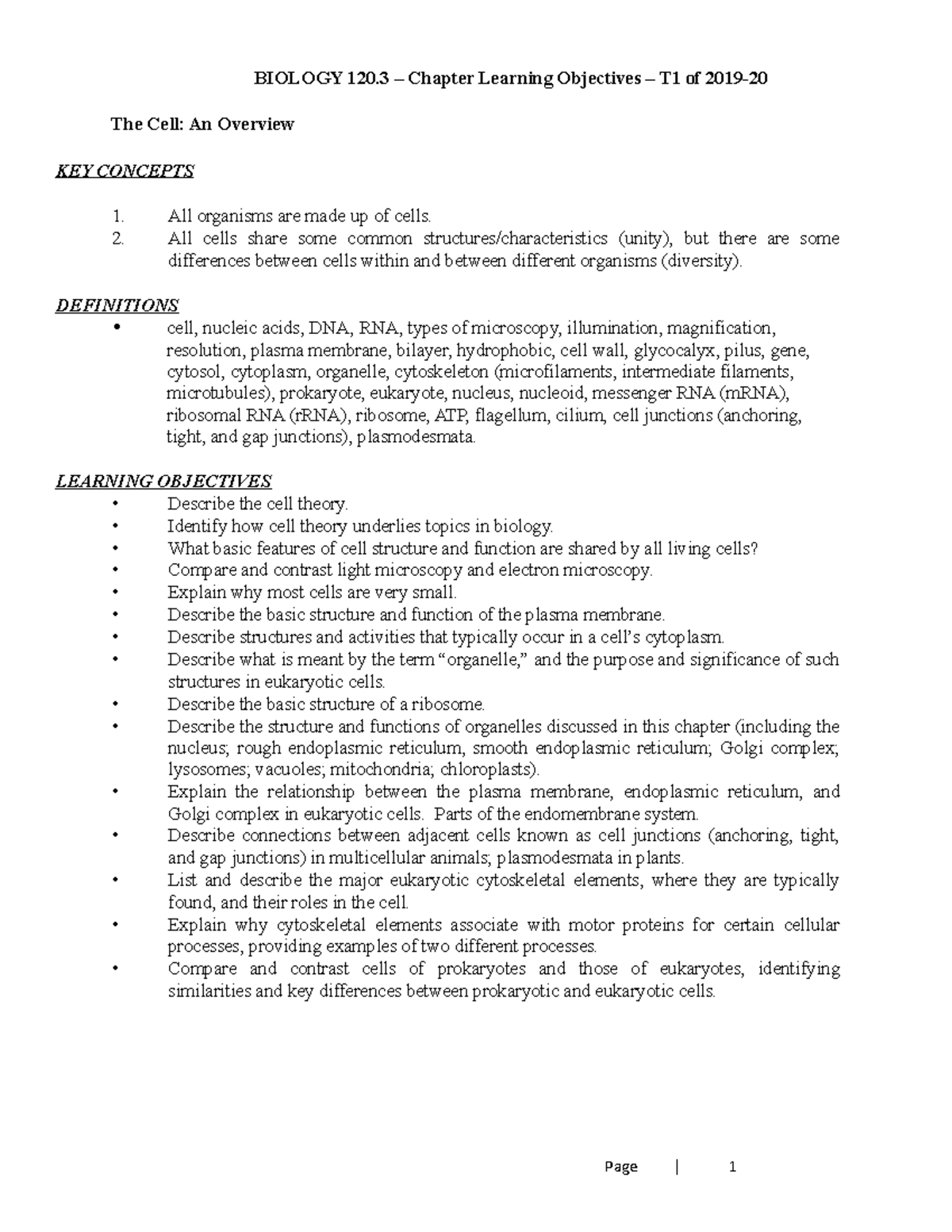 BIOL 120 Learning Objectives - BIOLOGY 120 – Chapter Learning ...