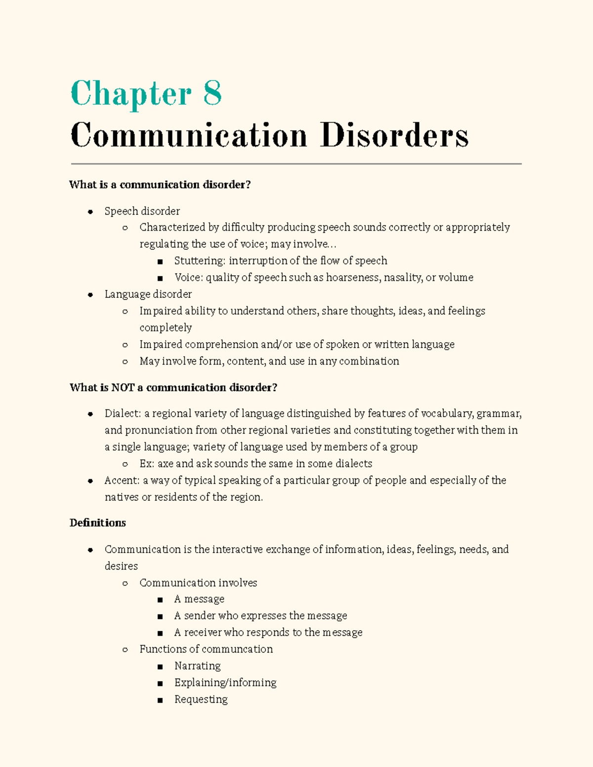 EDCI 2700 Denny Chapter 8 Notes - Chapter 8 Communication Disorders ...