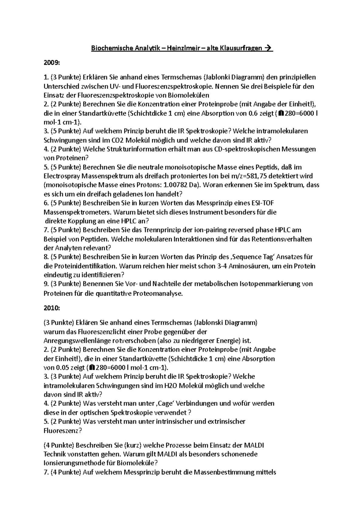 Biochemische Analytik - Heinzlheimer - alte Klausurfragen ...