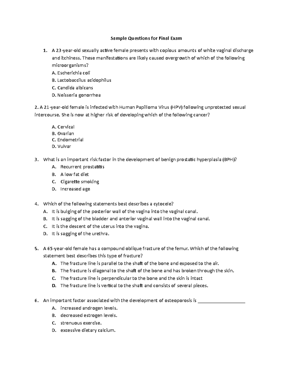 Final Exam 16 April 2017, questions and answers - Sample Questions for ...