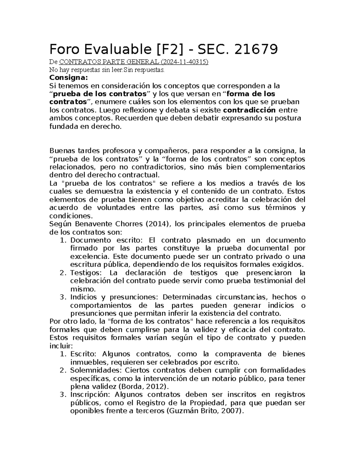 Foro Evaluable 2 - FORO - Foro Evaluable [F2] - SEC. 21679 De CONTRATOS PARTE GENERAL - Studocu