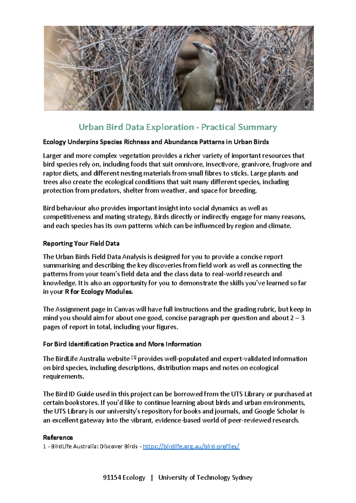 Urban Bird Data Exploration - Summary - 91154 Ecology | University of ...