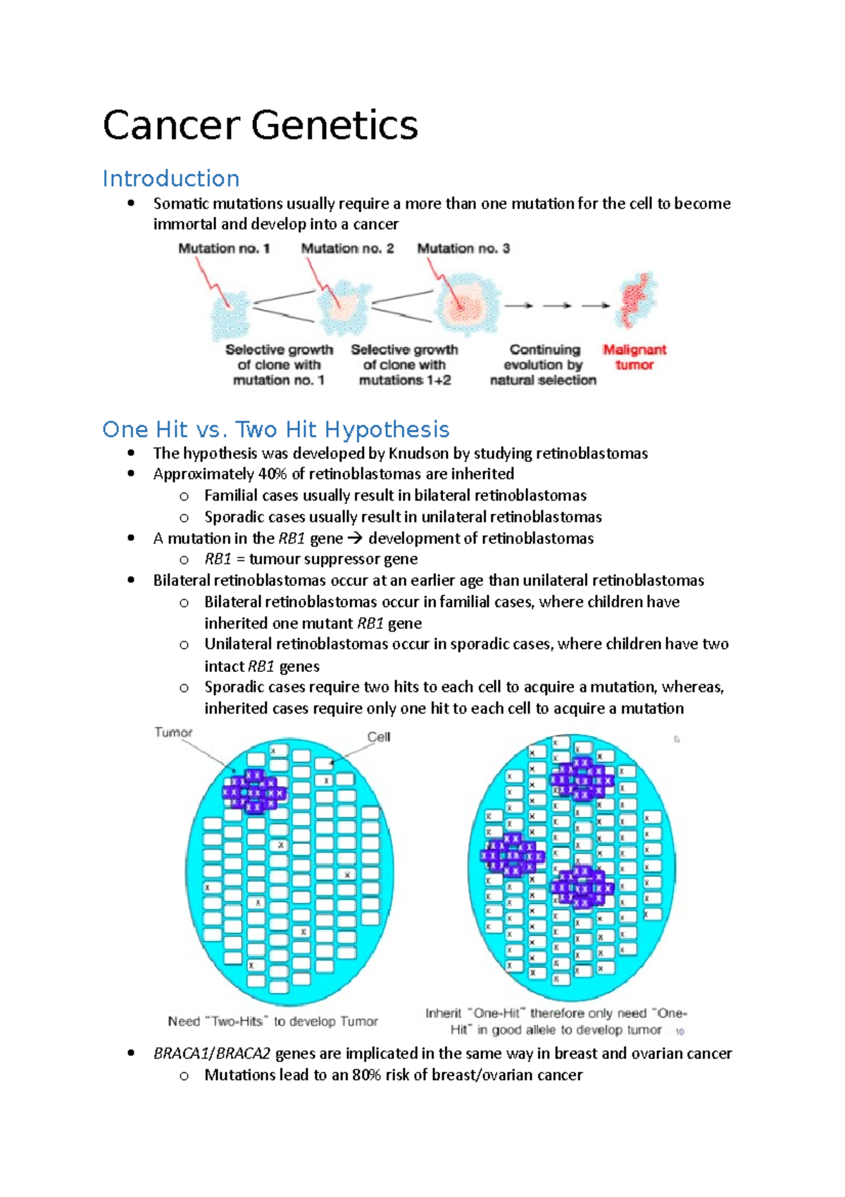 Cancer Genetics - Cancer Genetics Introduction Somatic mutations ...