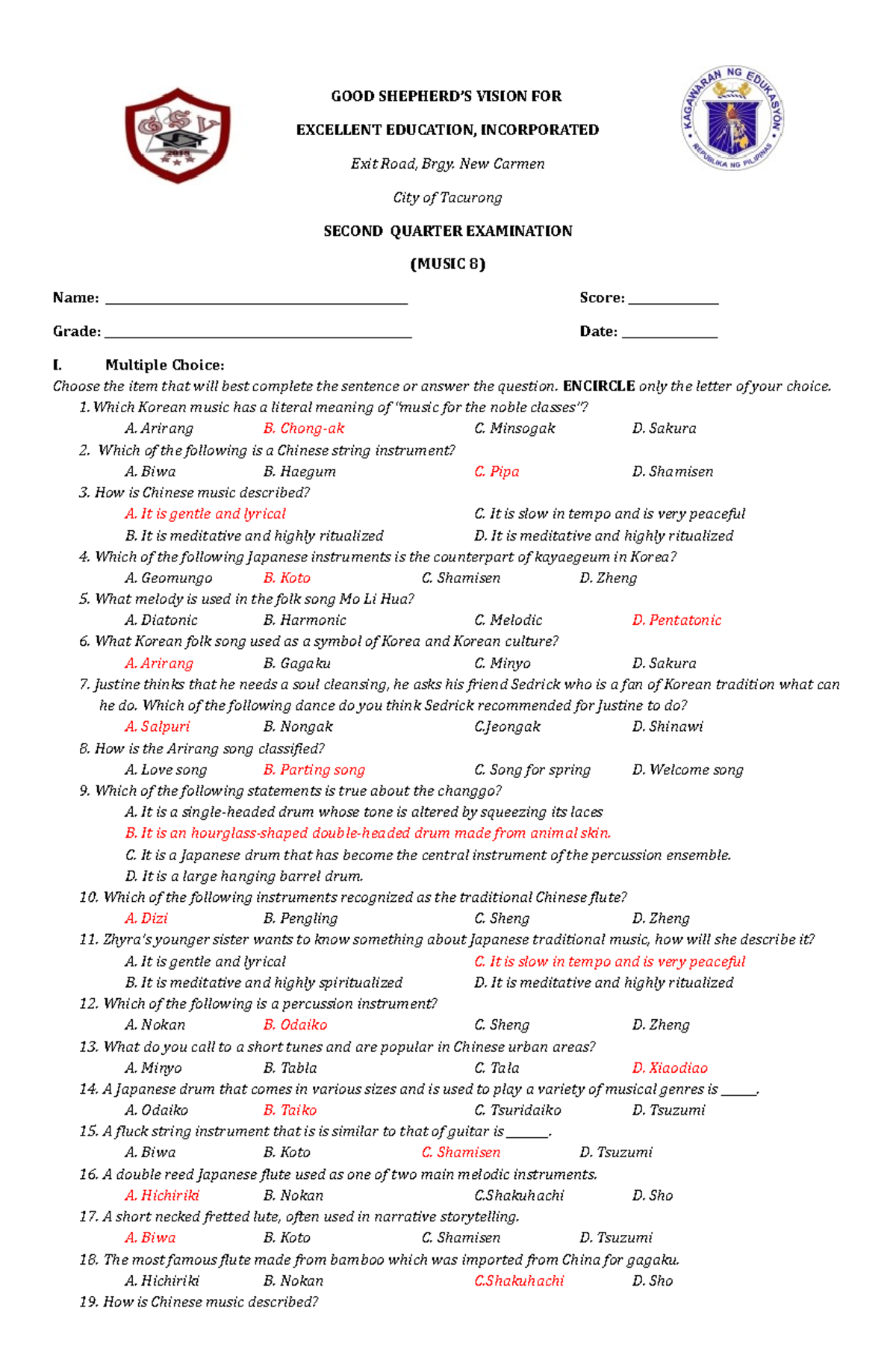 Music-8 - Module - GOOD SHEPHERD’S VISION FOR EXCELLENT EDUCATION ...