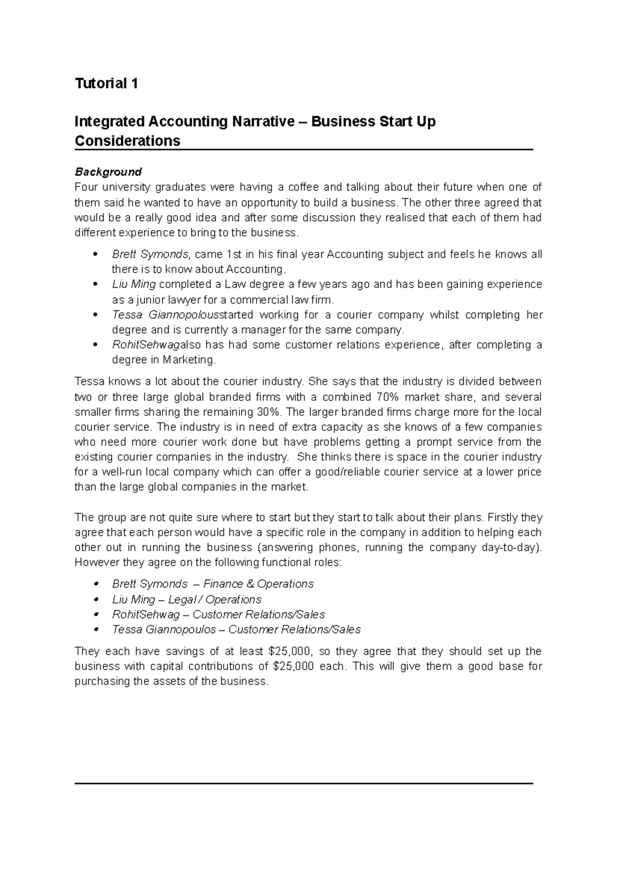 IAN Background for first 3 tutorials - Tutorial 1 Integrated Accounting ...