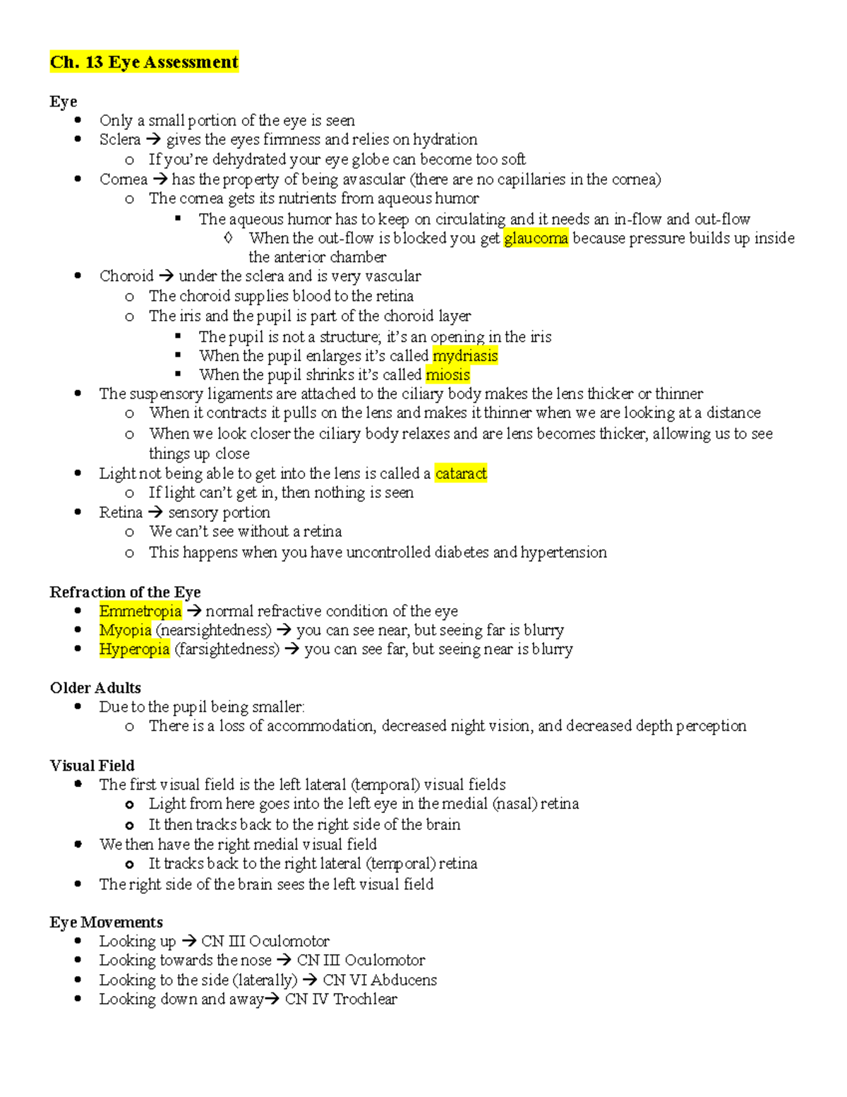 Ch. 13 Eye Assessment Notes - Ch. 13 Eye Assessment Eye Only a small ...