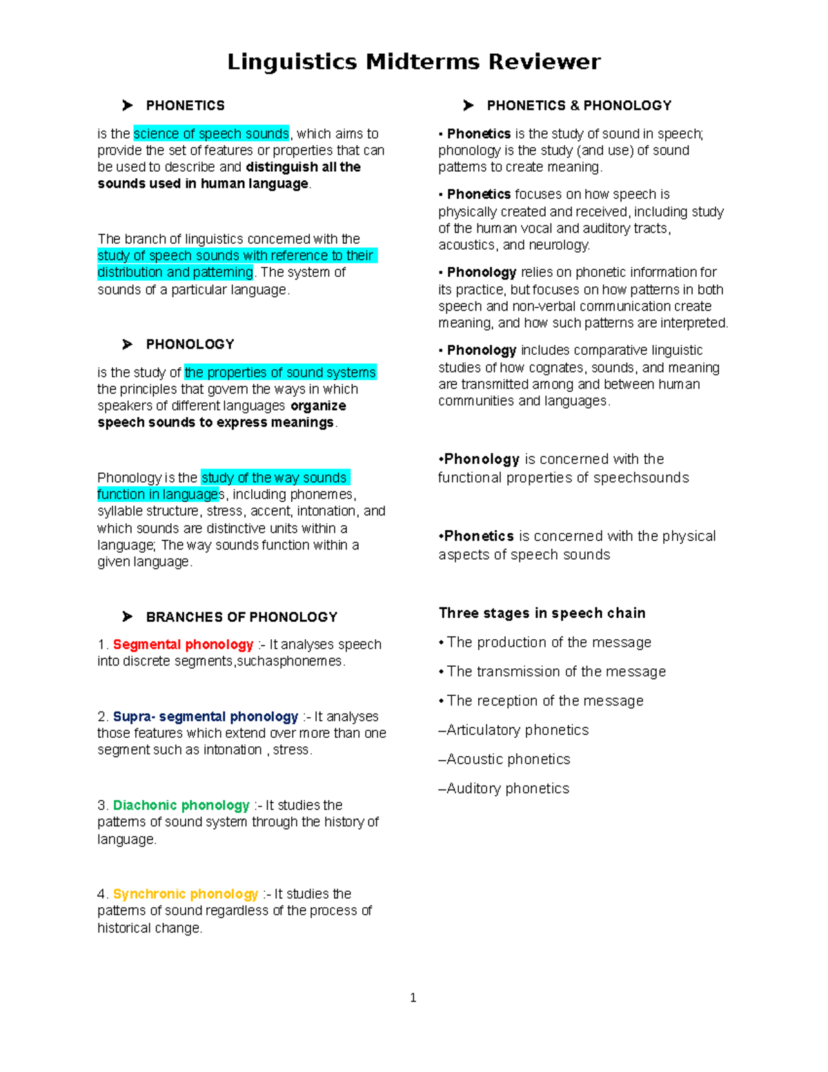 Midterms Reviewer Perillo - PHONETICS is the science of speech sounds ...
