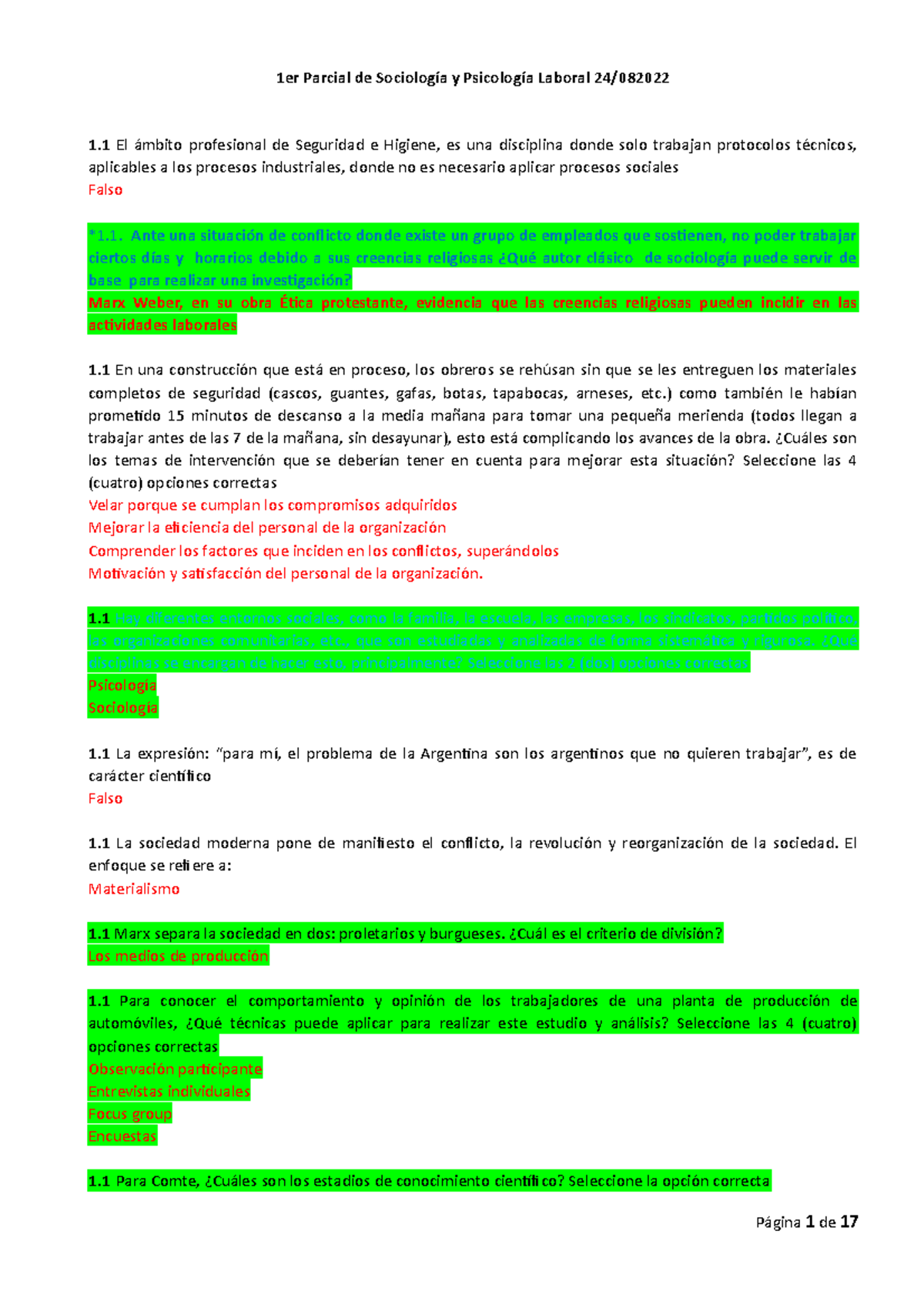 1er Parcial Sociolog y psicolog laboral (1) 24-8-2022 - 1er Parcial de Sociología y Psicología ...