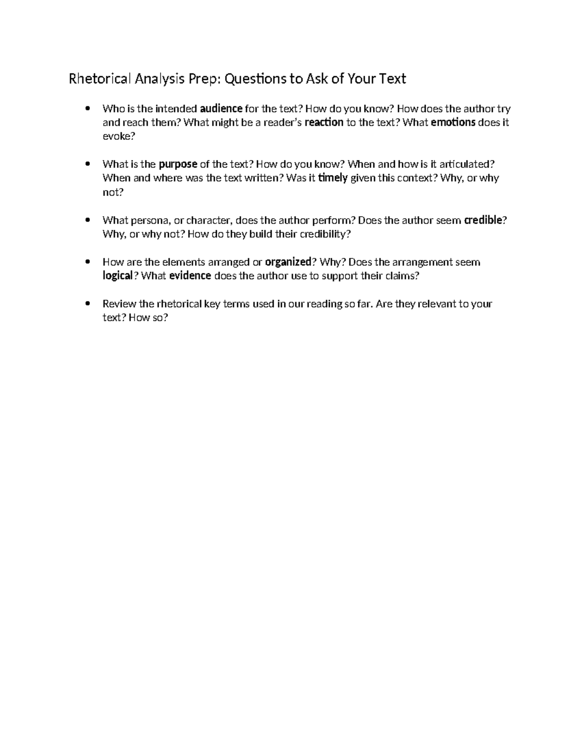 Rhetorical analysis questions for A1-1 - Rhetorical Analysis Prep ...