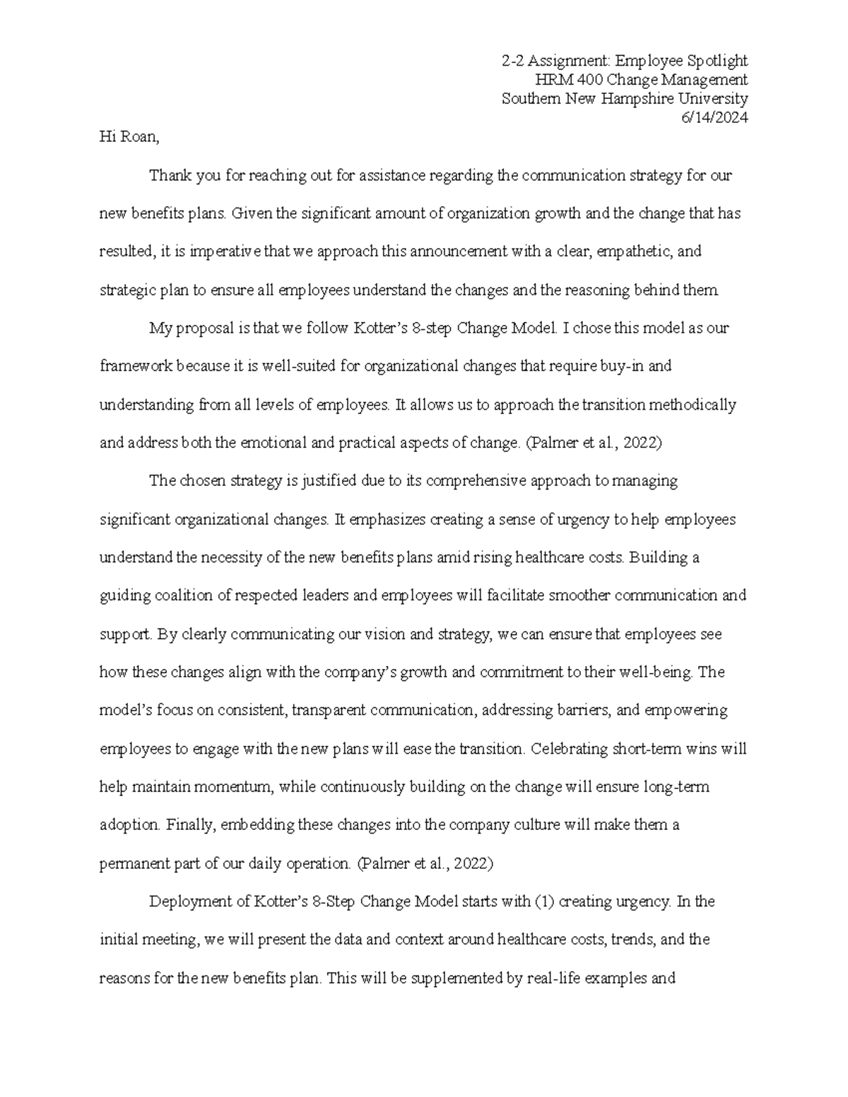 2-2 Assignment - Employee Spotlight - HRM 400 Change Management ...