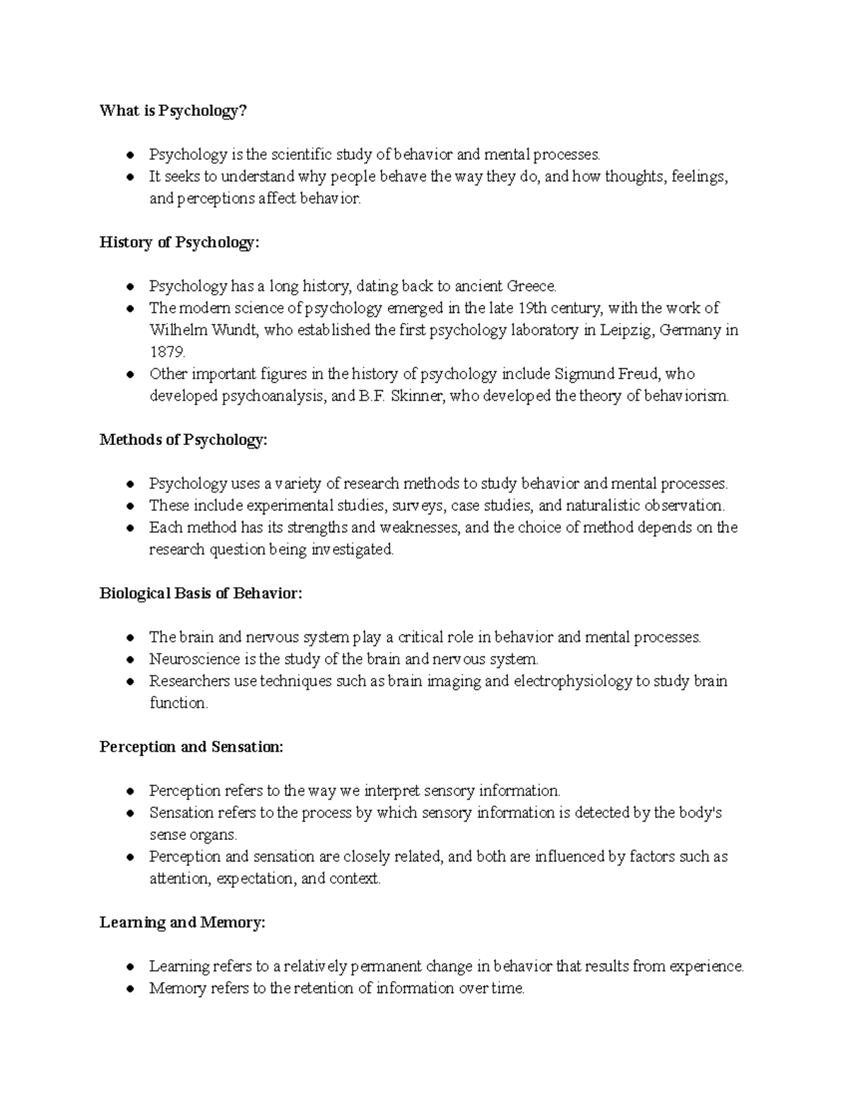 Introduction to Psychology Lecture Notes - What is Psychology ...