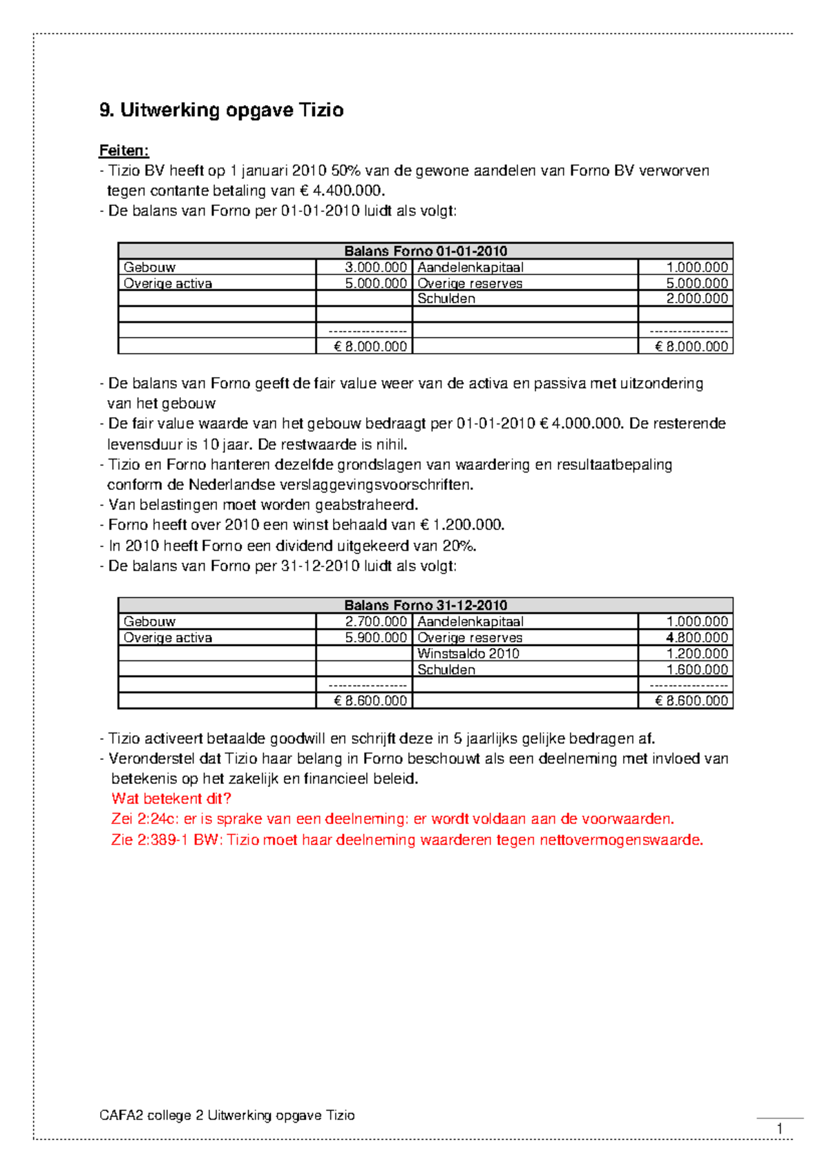 CAFA2 les 2 Uitwerking 09 opgave Tizio - CAFA2 college 2 Uitwerking ...