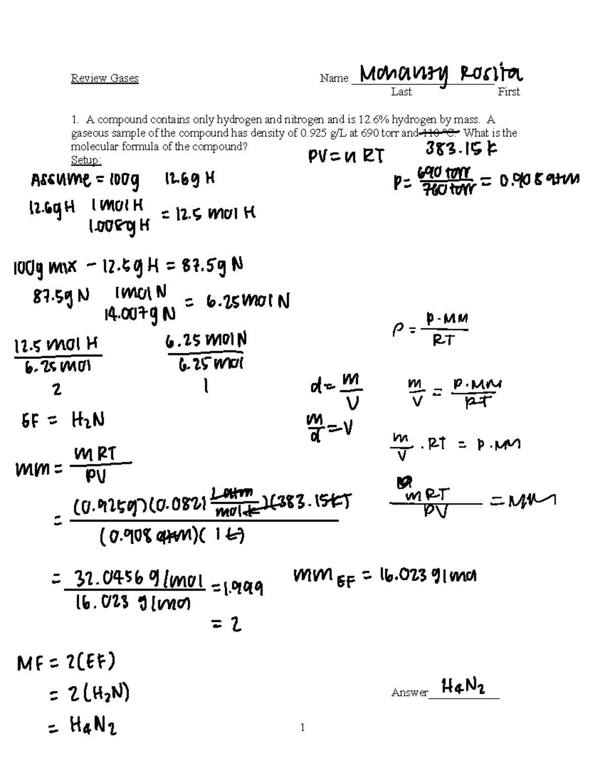 Gas Packet - CHEM 111 - Review Gases Name ________________________ Last ...