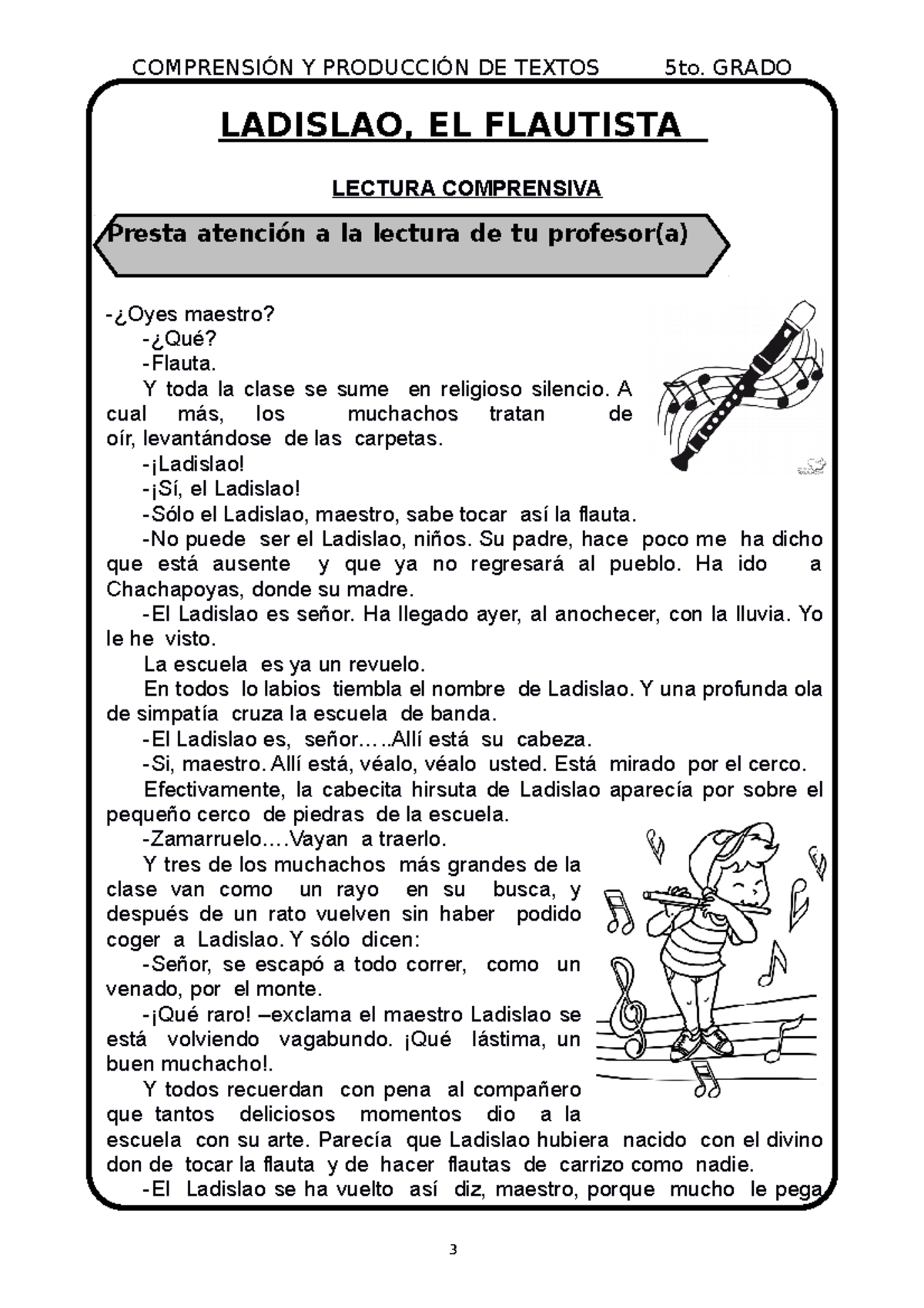 Lecturas 5° - xxxxxx - LADISLAO, EL FLAUTISTA LECTURA COMPRENSIVA ...