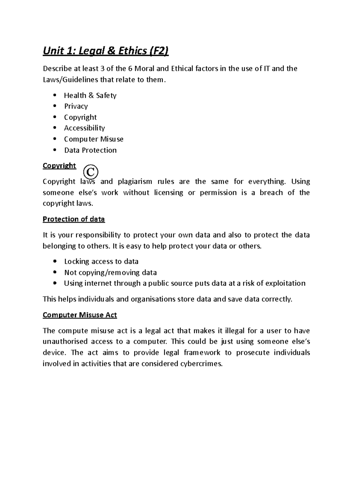 Unit 1 Legal & Ethics - My classwork so far for unit1 - Unit 1: Legal ...