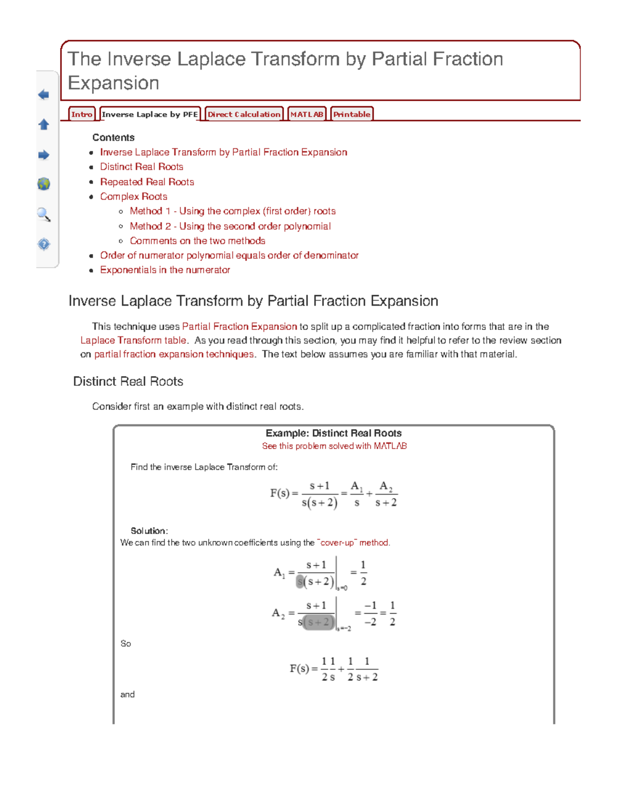 The Inverse Laplace Transform by Partial Fraction Expansion - The Inverse Laplace Transform by ...