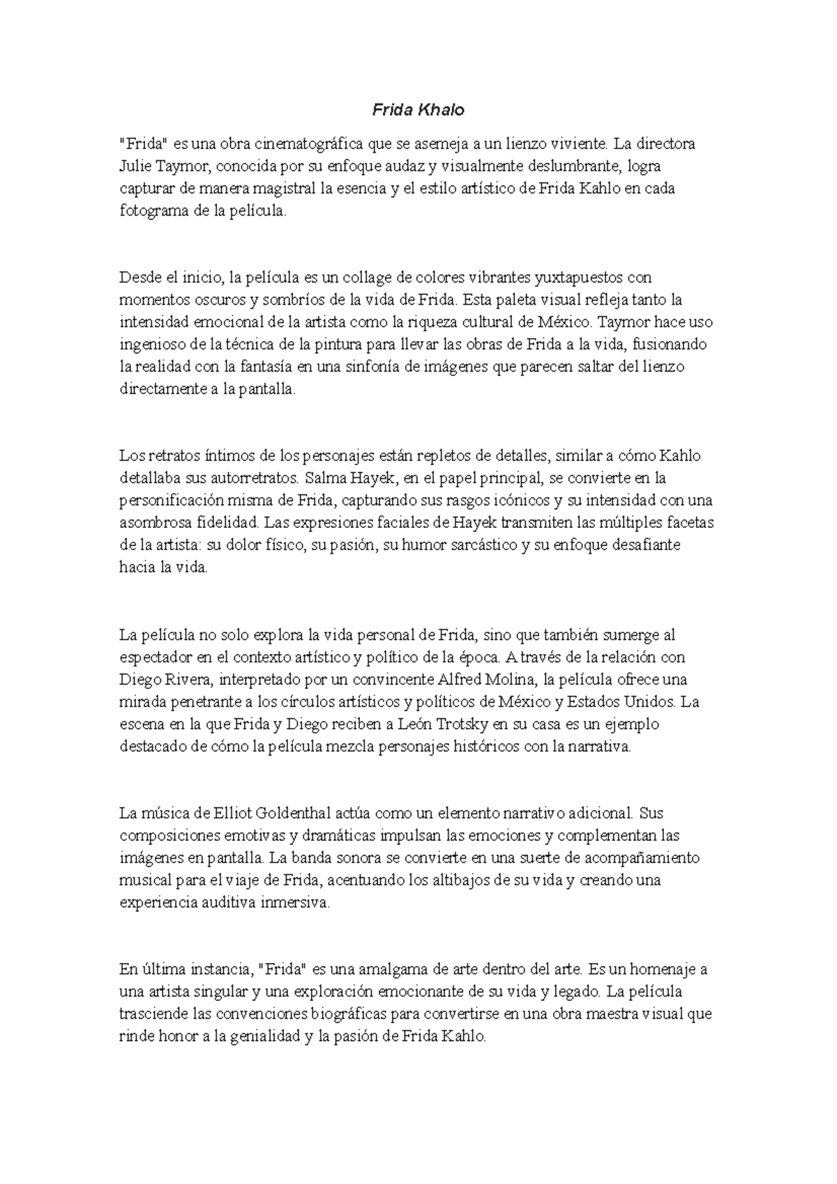 Frida Khalo reseña - ... - Frida Khalo "Frida" es una obra ...