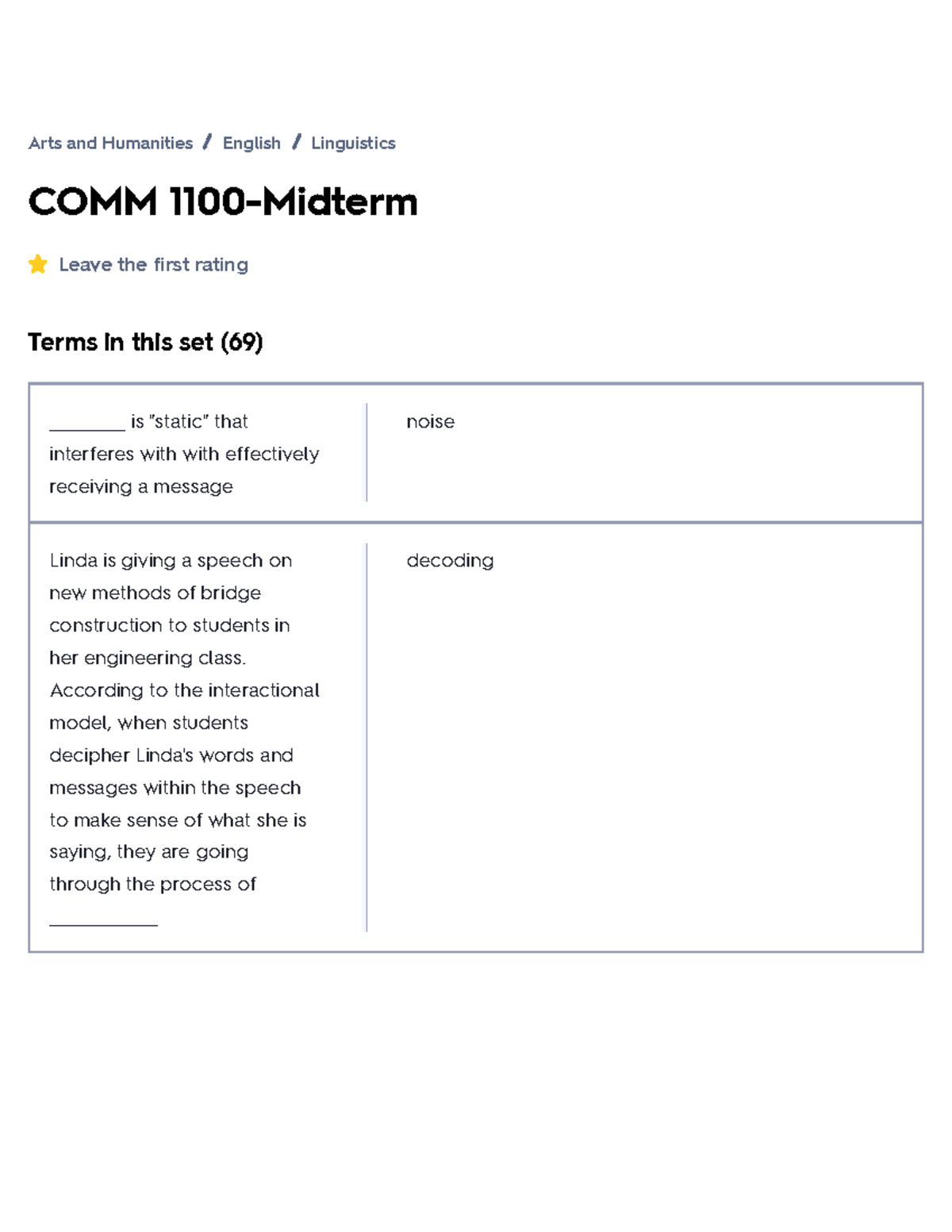 COMM 1100-Midterm Flashcards Quizlet - COMM 1100-Midterm Leave the first rating Arts and ...