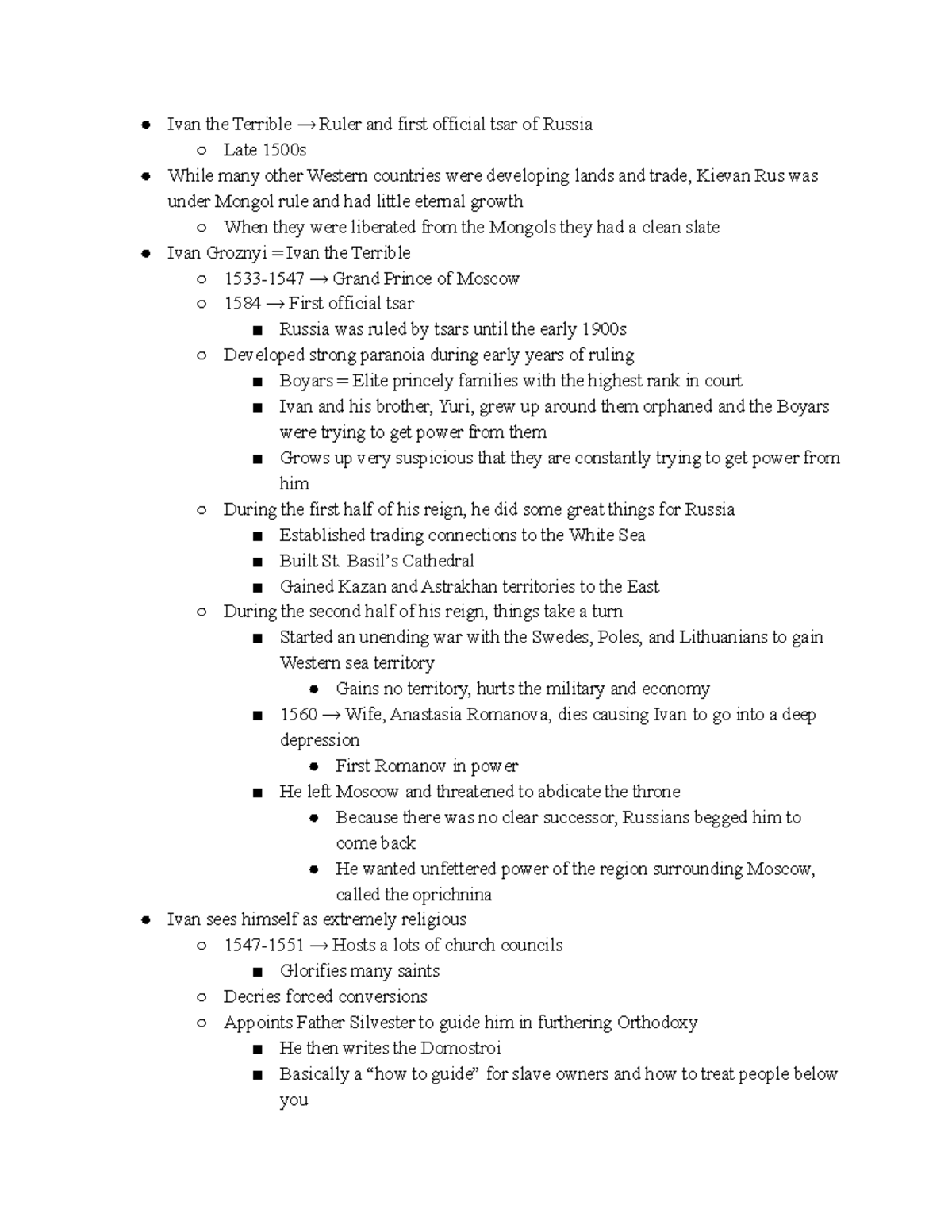 R223 Lecture 6 - Ivan the Terrible → Ruler and first official tsar of ...