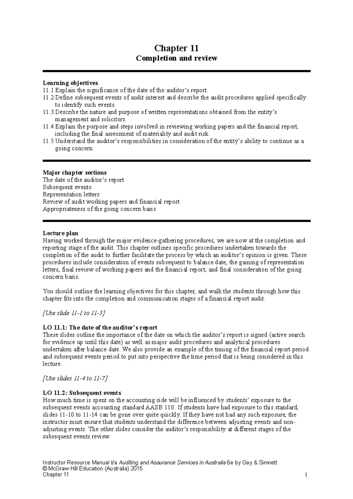 Gay6e IRM Ch11 - audit - Chapter 11 Completion and review Learning objectives 11 Explain the ...