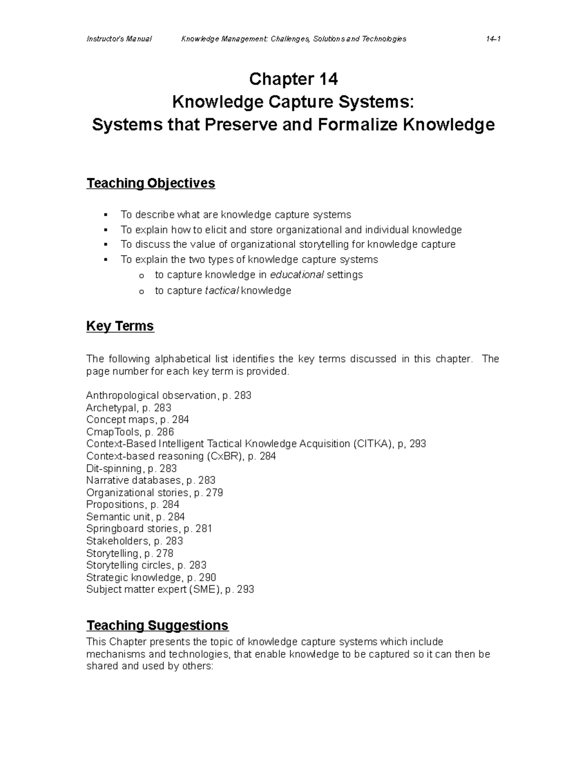 KM Capture - Lecture notes 5 - Chapter 14 Knowledge Capture Systems ...