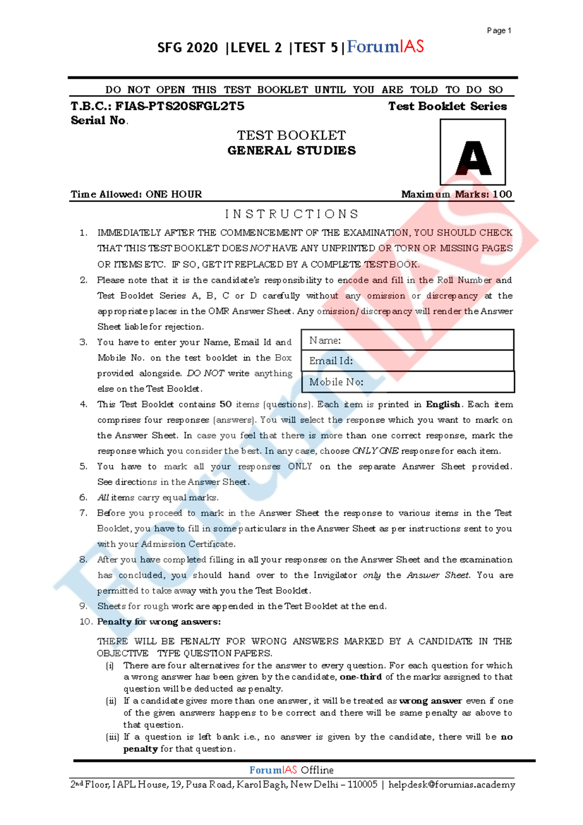 SFG-2 - SFG 2020 |LEVEL 2 |TEST 5|ForumIAS ####### ForumIAS Offline DO ...