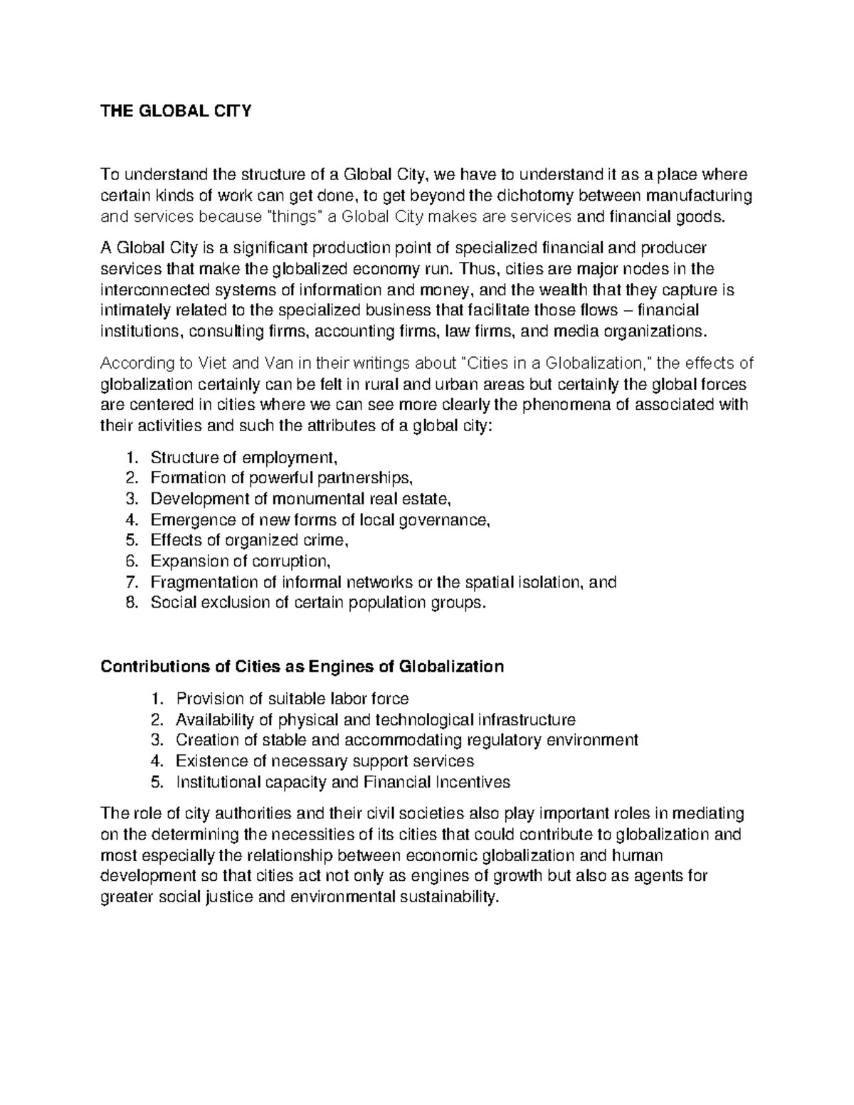 Topic 2 final - To inform - THE GLOBAL CITY To understand the structure ...