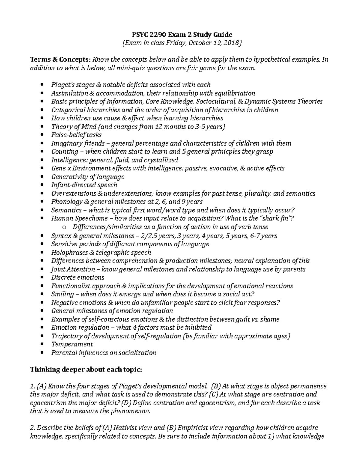 PSYC 2290 Exam 2 Study Guide - F18 - PSYC 2290 Exam 2 Study Guide (Exam in class Friday, October ...