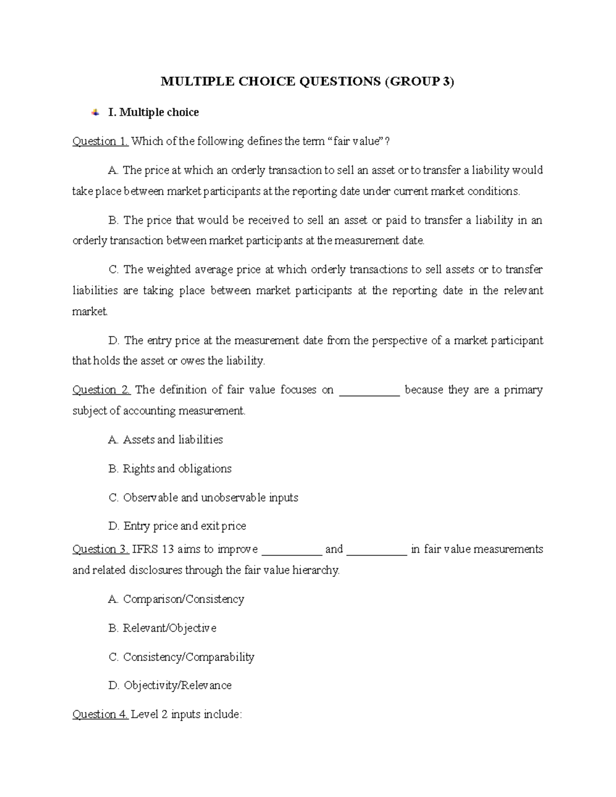 Multiple choices - qưertyui - MULTIPLE CHOICE QUESTIONS (GROUP 3) I ...