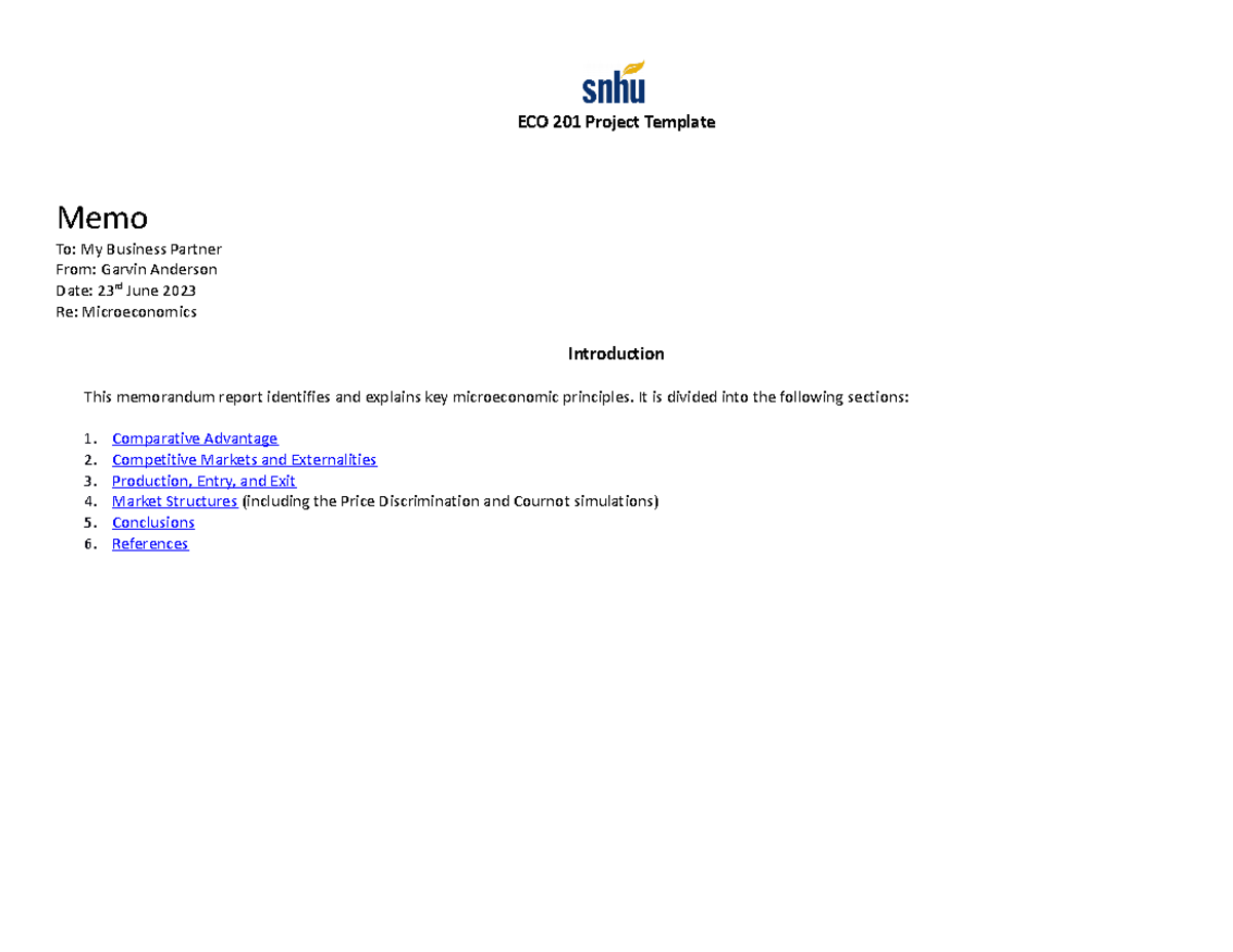 ECO 201 Final Project - eco discussion - ECO 201 Project Template Memo ...