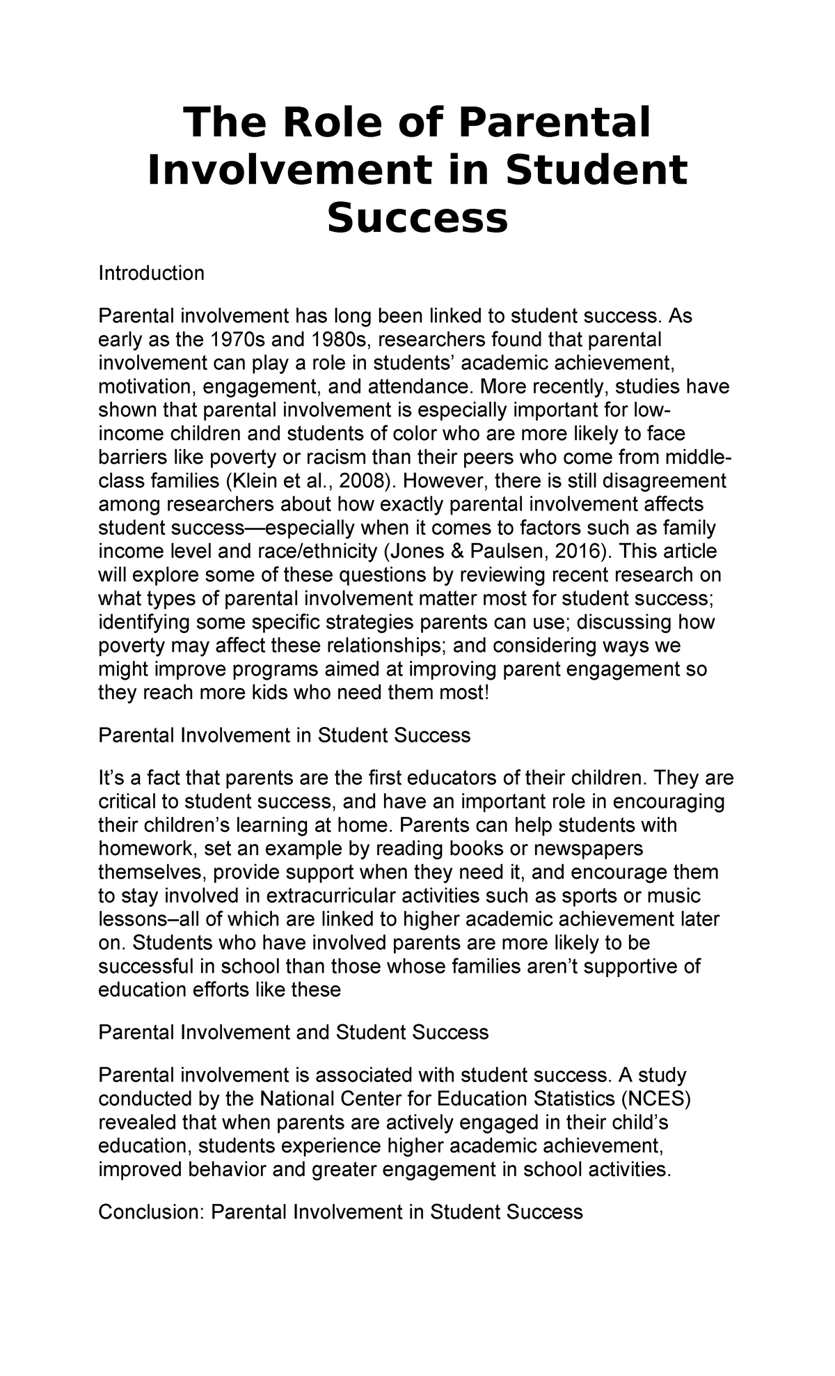 The Role of Parental Involvement in Student Success - The Role of ...