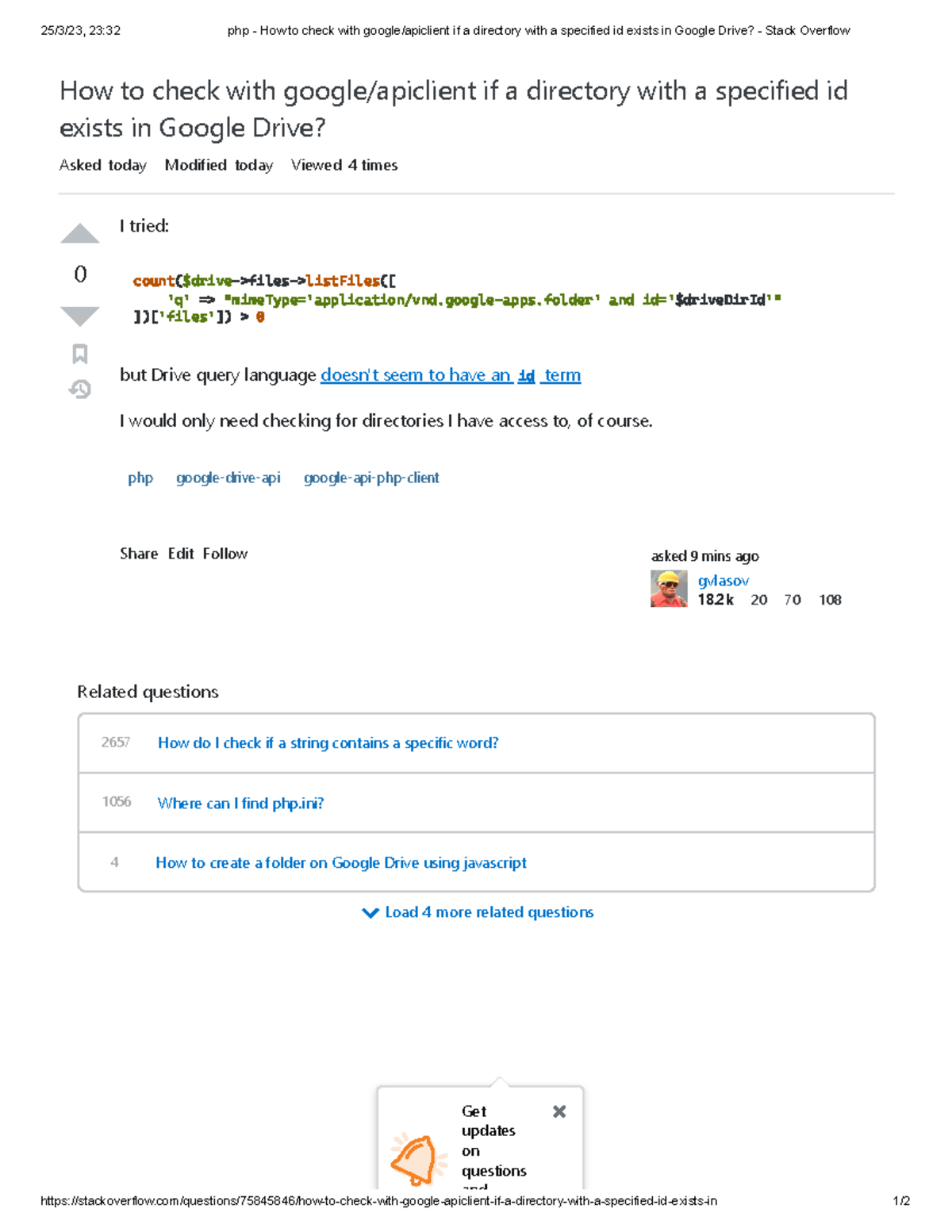Php - How to check with google apiclient if a directory with a specified id exists in Google ...