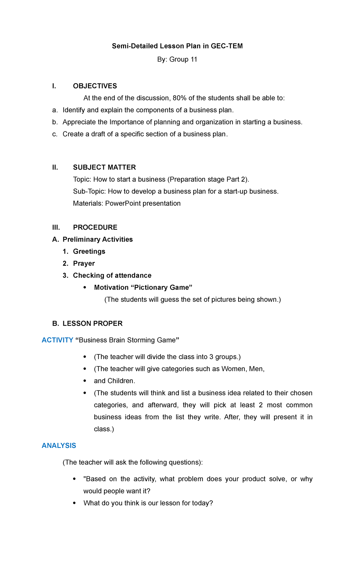 GEC-TEM SDLP - lesson plan - Semi-Detailed Lesson Plan in GEC-TEM By ...