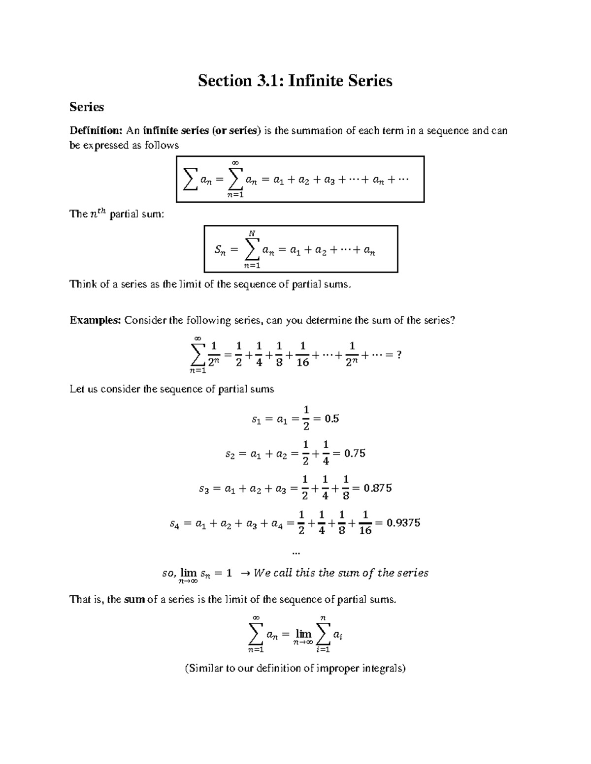 Course Notes Week 14 Series Geometric Telescoping Alternating Integral ...