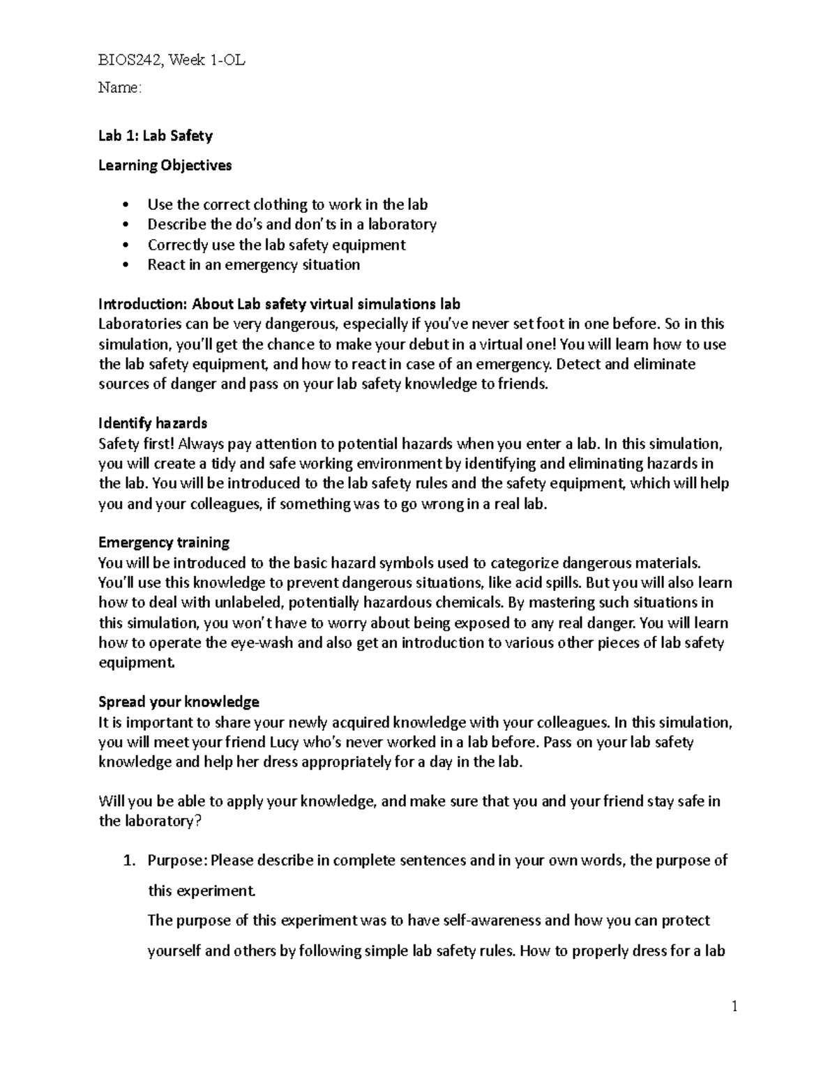 Micro-week 1 lab - Virtual lab! - Name: Lab 1: Lab Safety Learning ...