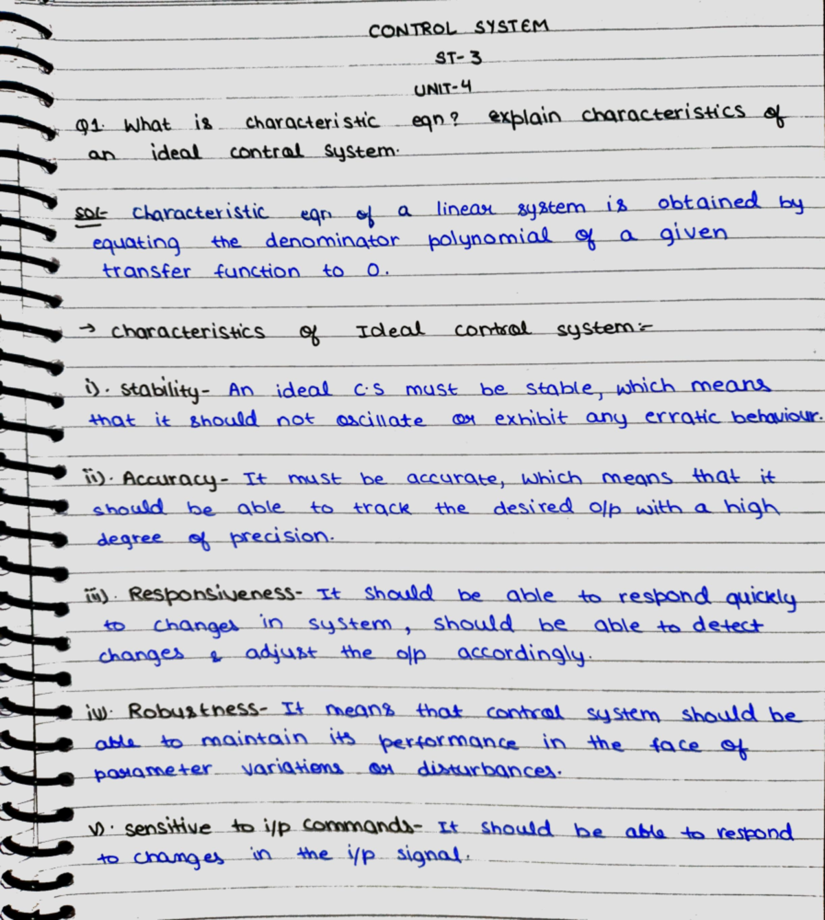 Control System AKTU - CONTROL SYSTEM Q1. What is characteristic ean ...