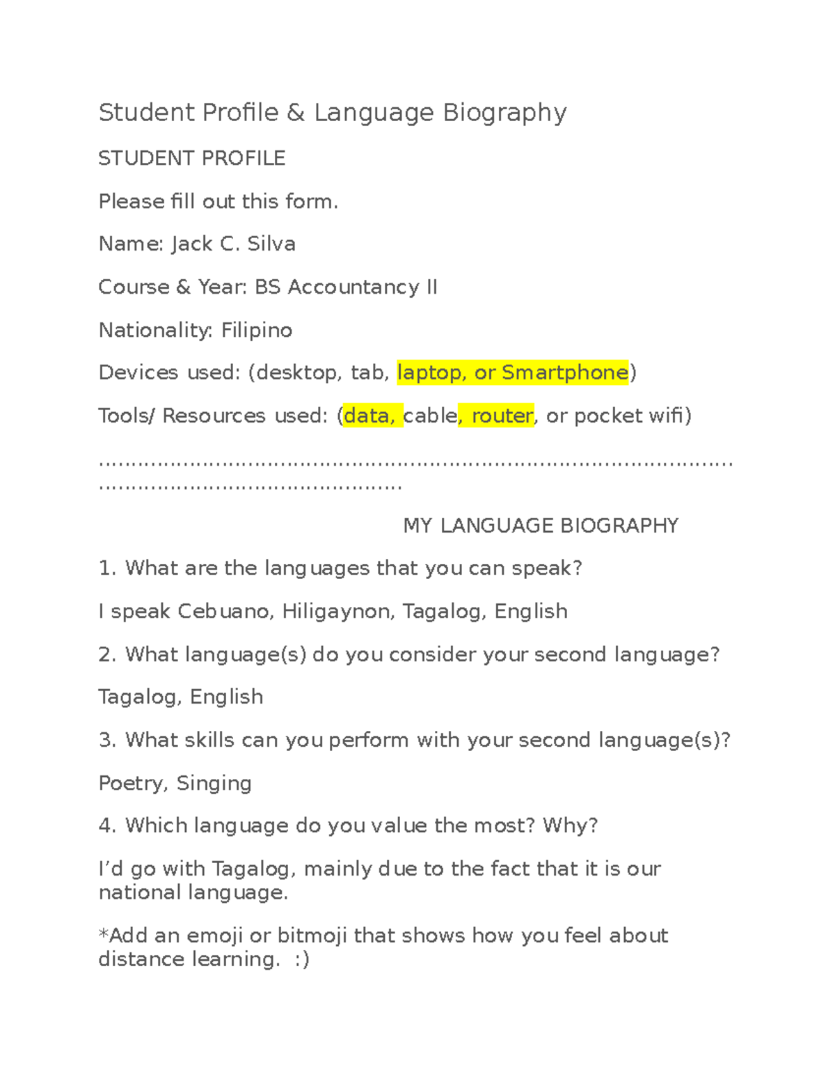 Student Profile - KJDFVKJNDKJVNAVNSDV - Student Profile & Language ...