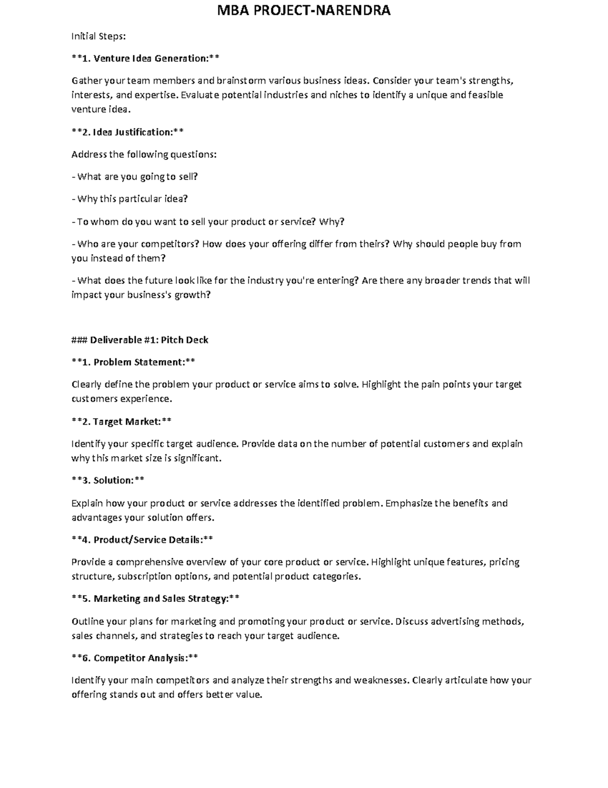 MBA Project Basic Structure - MBA PROJECT-NARENDRA Initial Steps: 1 ...