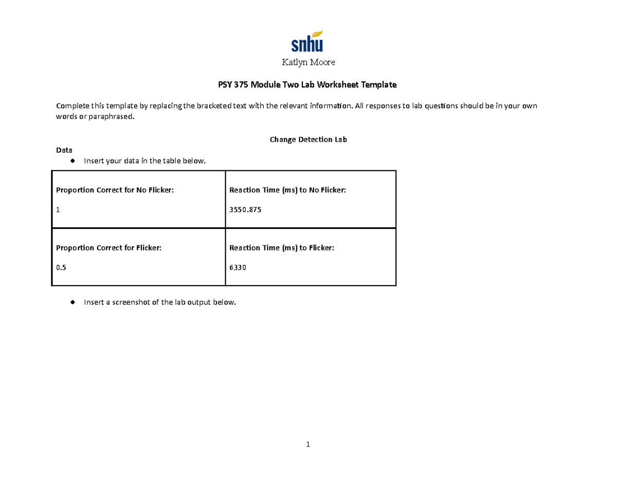 Module 2 LAB Worksheet - Katlyn Moore PSY 375 Module Two Lab Worksheet Template Complete this ...