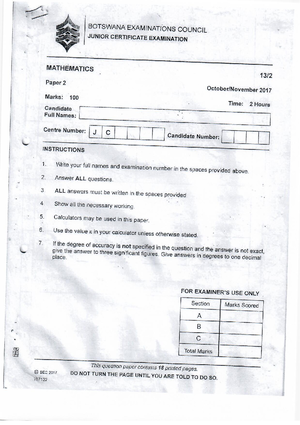 Maths JCE 2019 Paper 2 - Revision - introductory to mathematics - Studocu