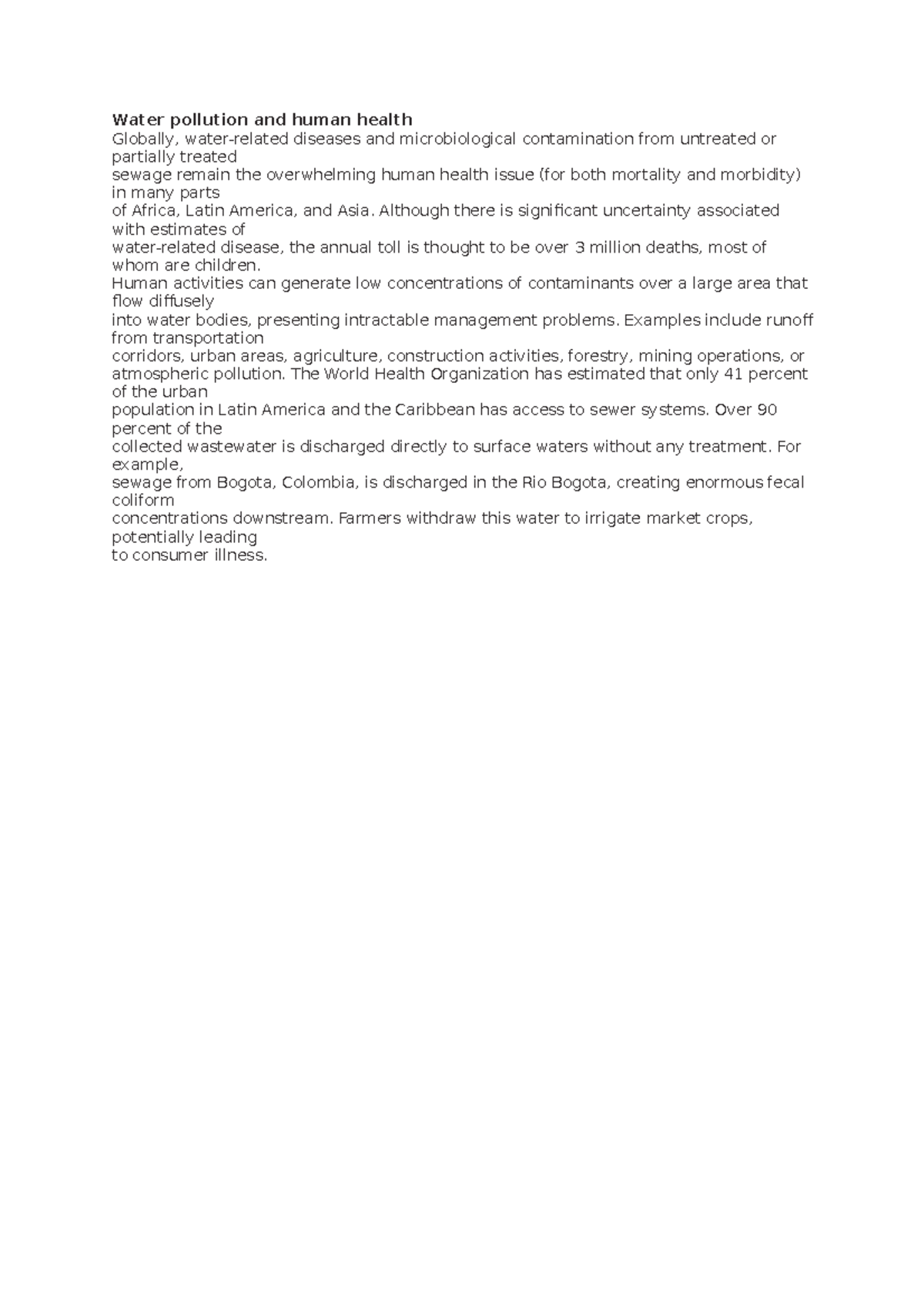 Water pollution and human health - Water pollution and human health ...