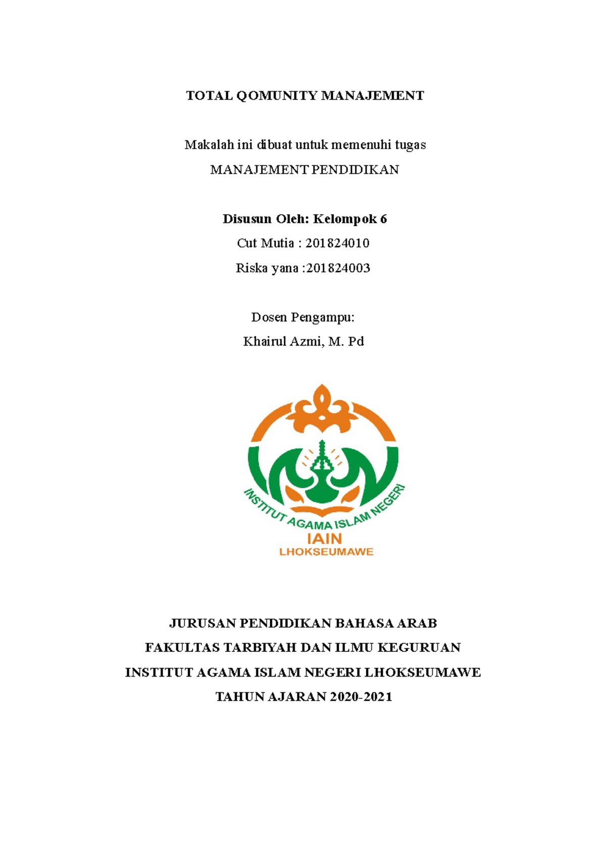 Makalah manajement - This is an education management subject, and this ...