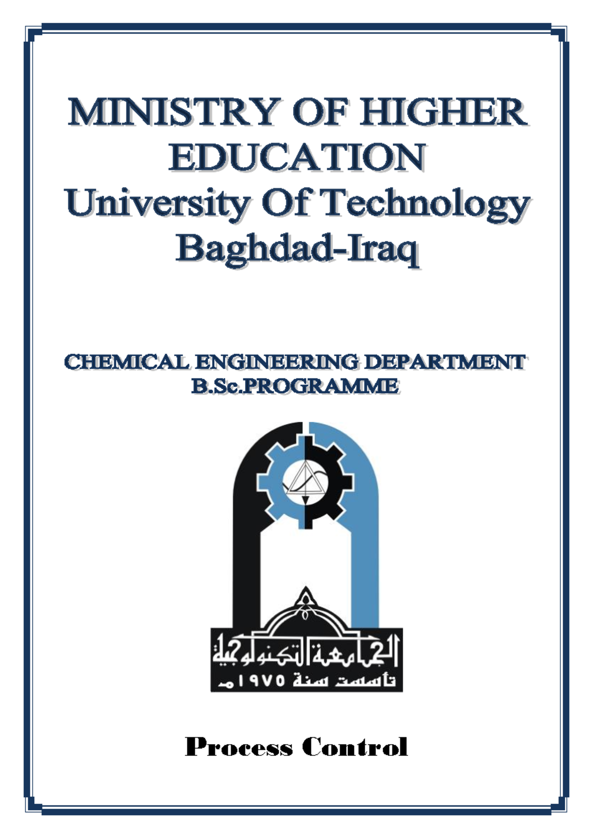 Cover Page - Lectures of Process Control - Control systems - Process Control - Studocu